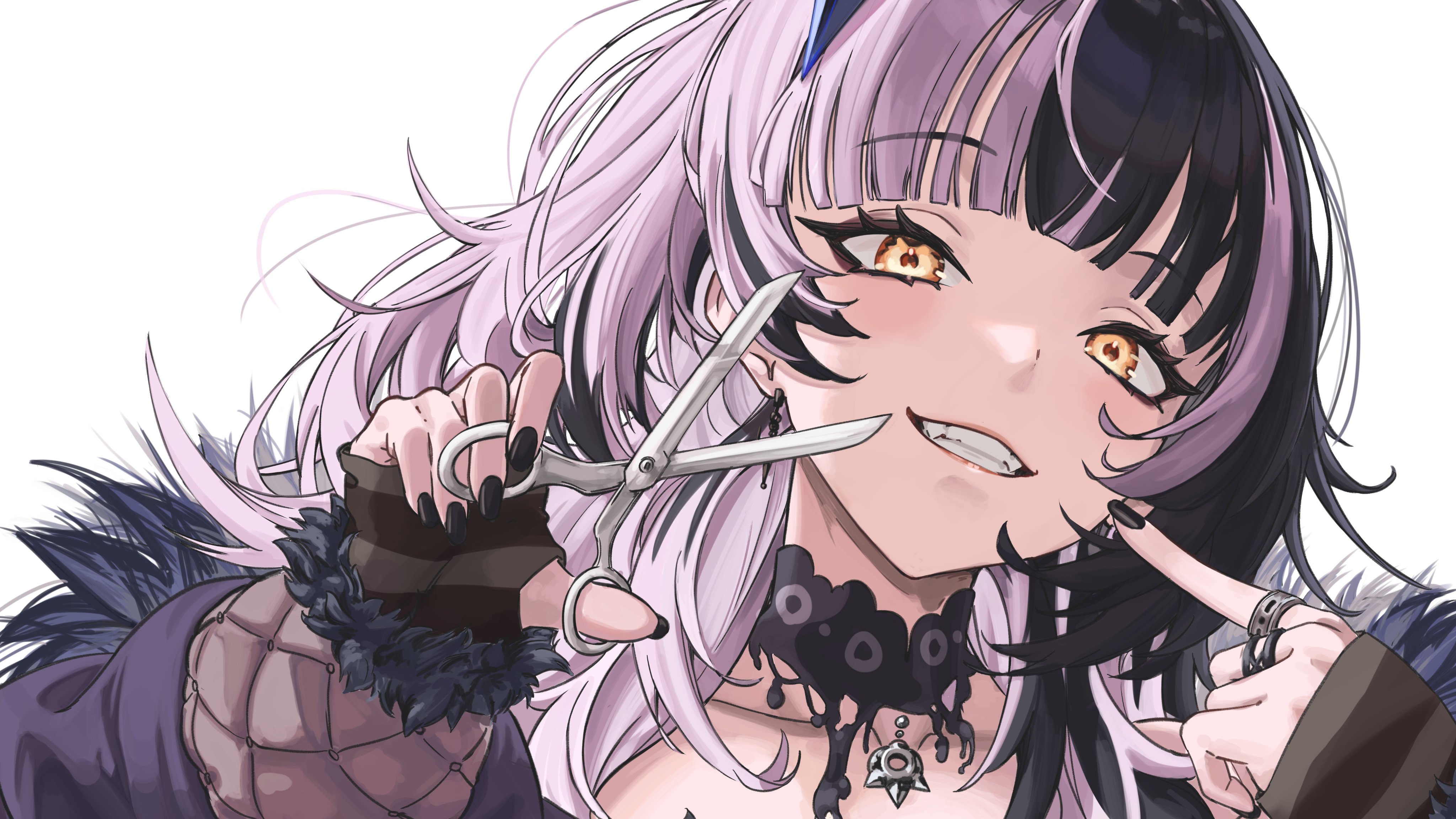 Safebooru - 1girl absurdres black choker black hair black nails choker commentary earrings ...