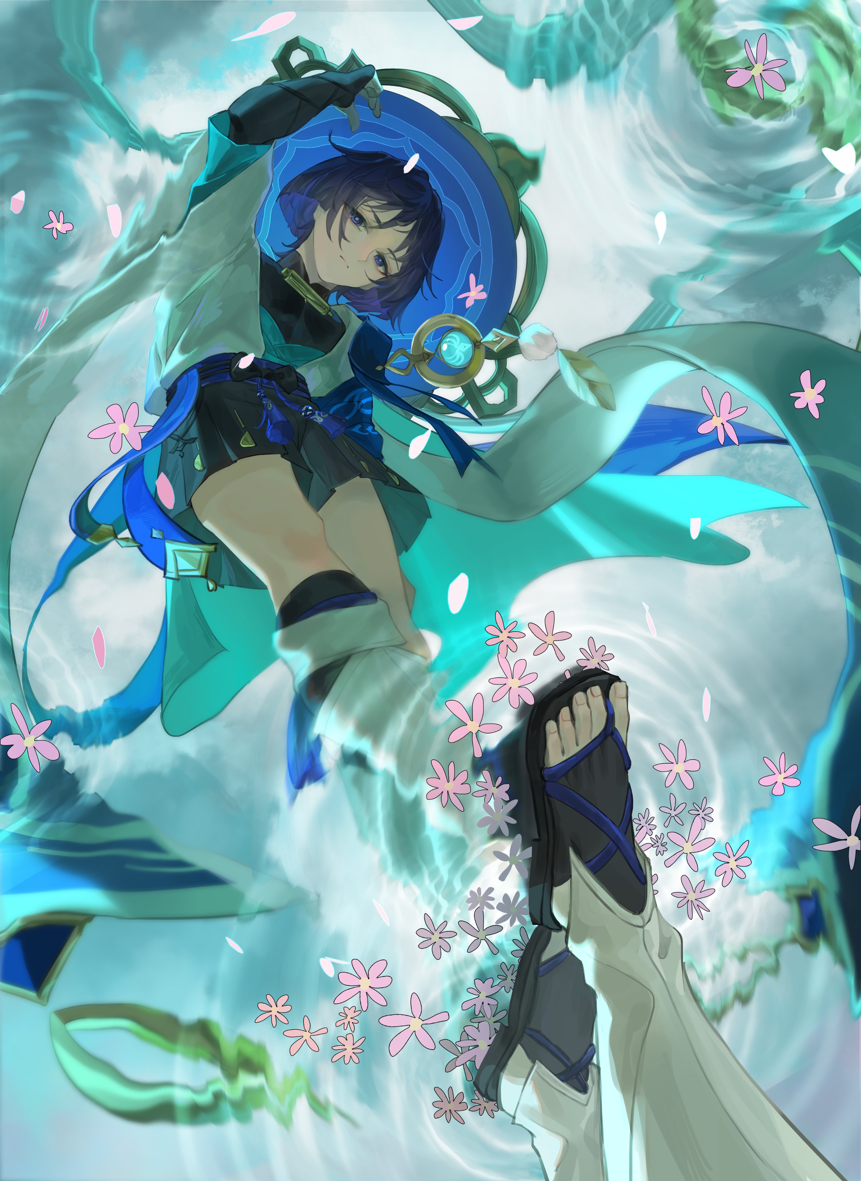 Safebooru - 1boy absurdres anemo symbol (genshin impact) aqua gemstone armor belt black belt ...