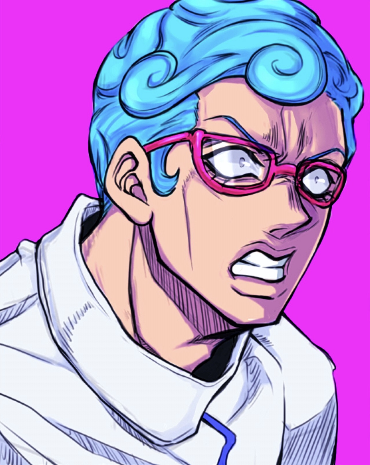Safebooru - 1boy angry blue hair clenched teeth curly hair ghiaccio ...