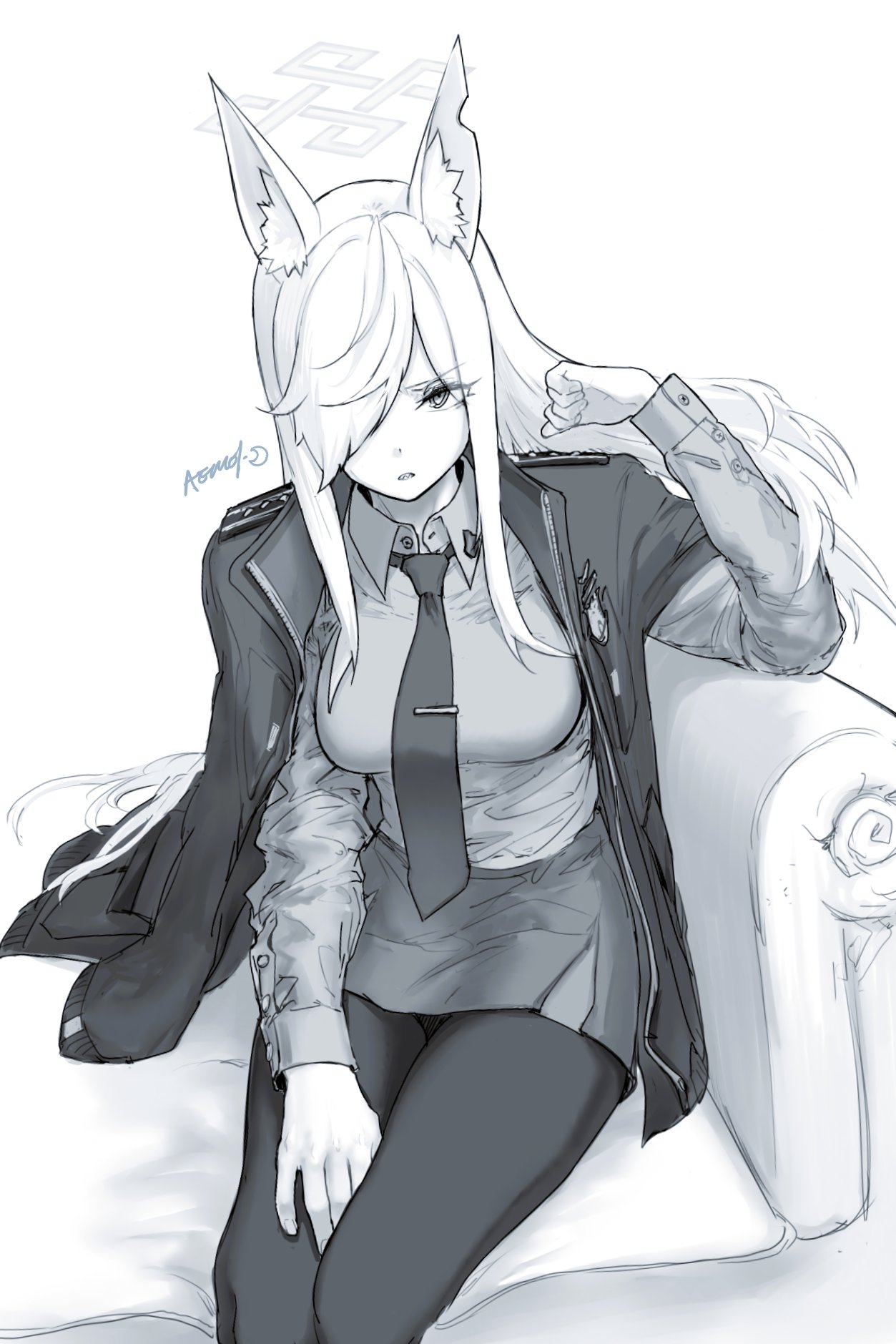 Safebooru - 1girl alma01 animal ears artist name blue archive breasts dog ears dog girl formal ...