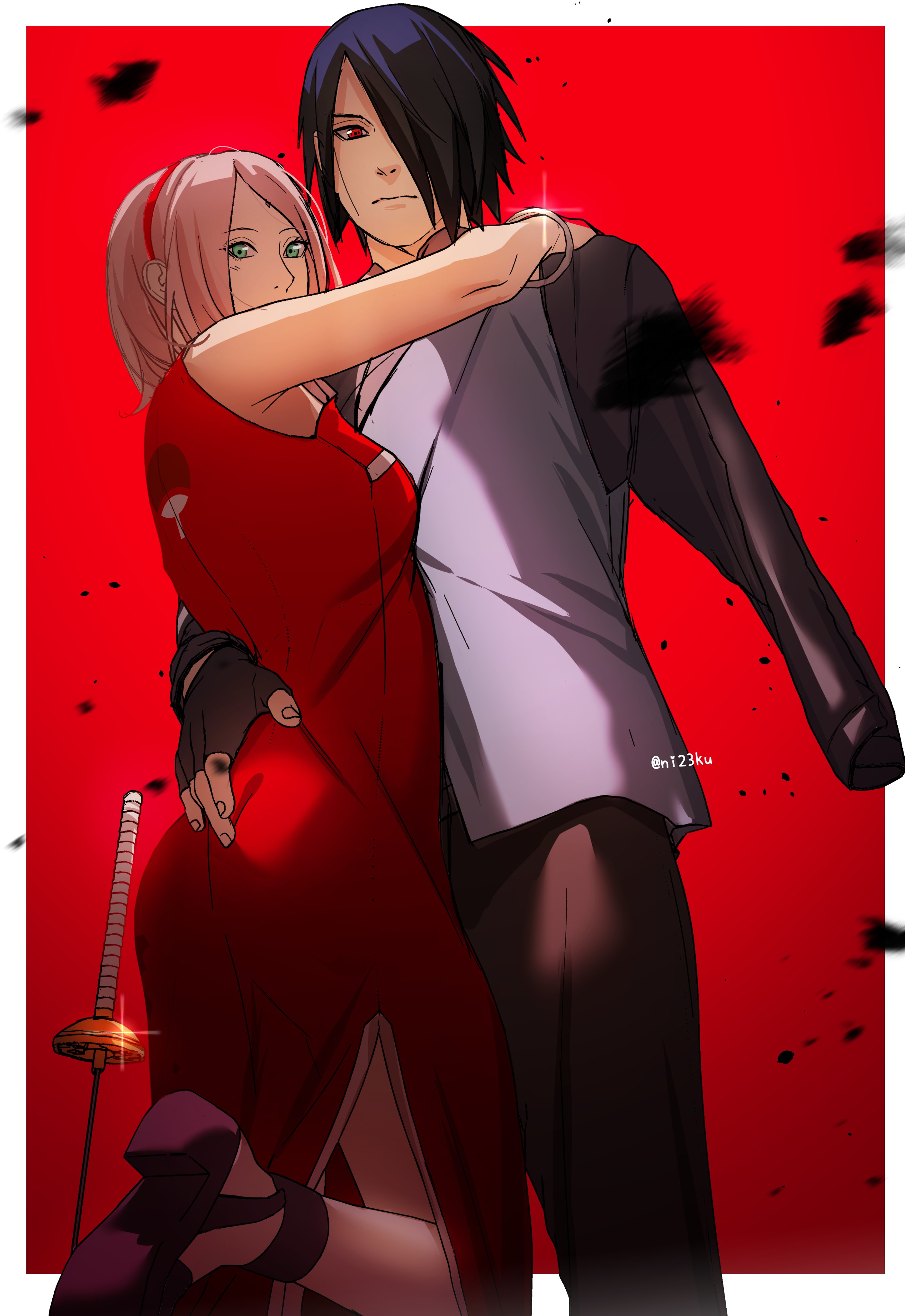 Safebooru - 1boy 1girl absurdres amputee arm around waist black hair boruto: naruto next ...