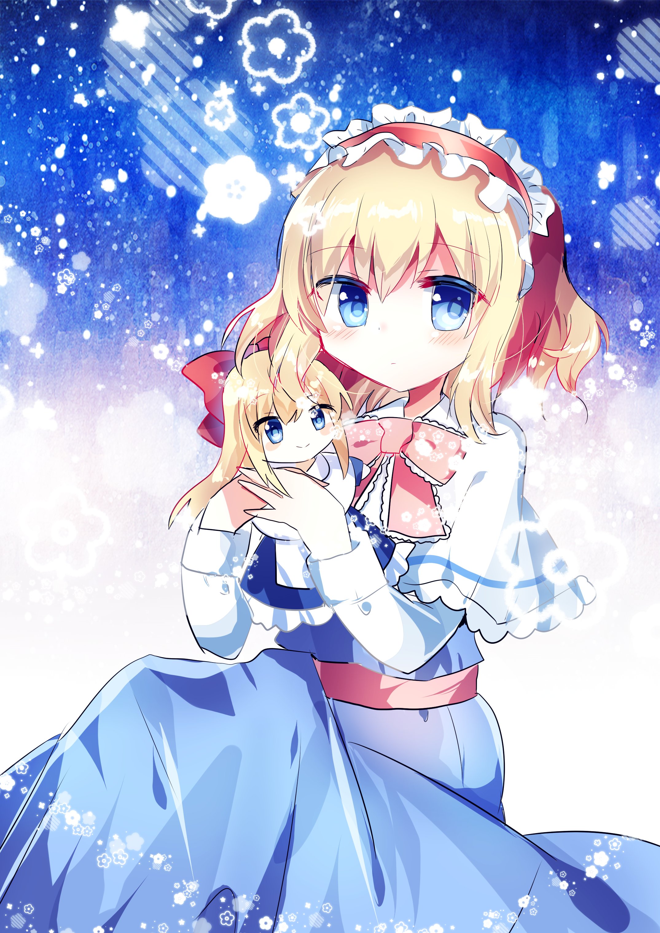 Safebooru - 2girls absurdres alice margatroid apron blonde hair blue dress blue eyes blush ...