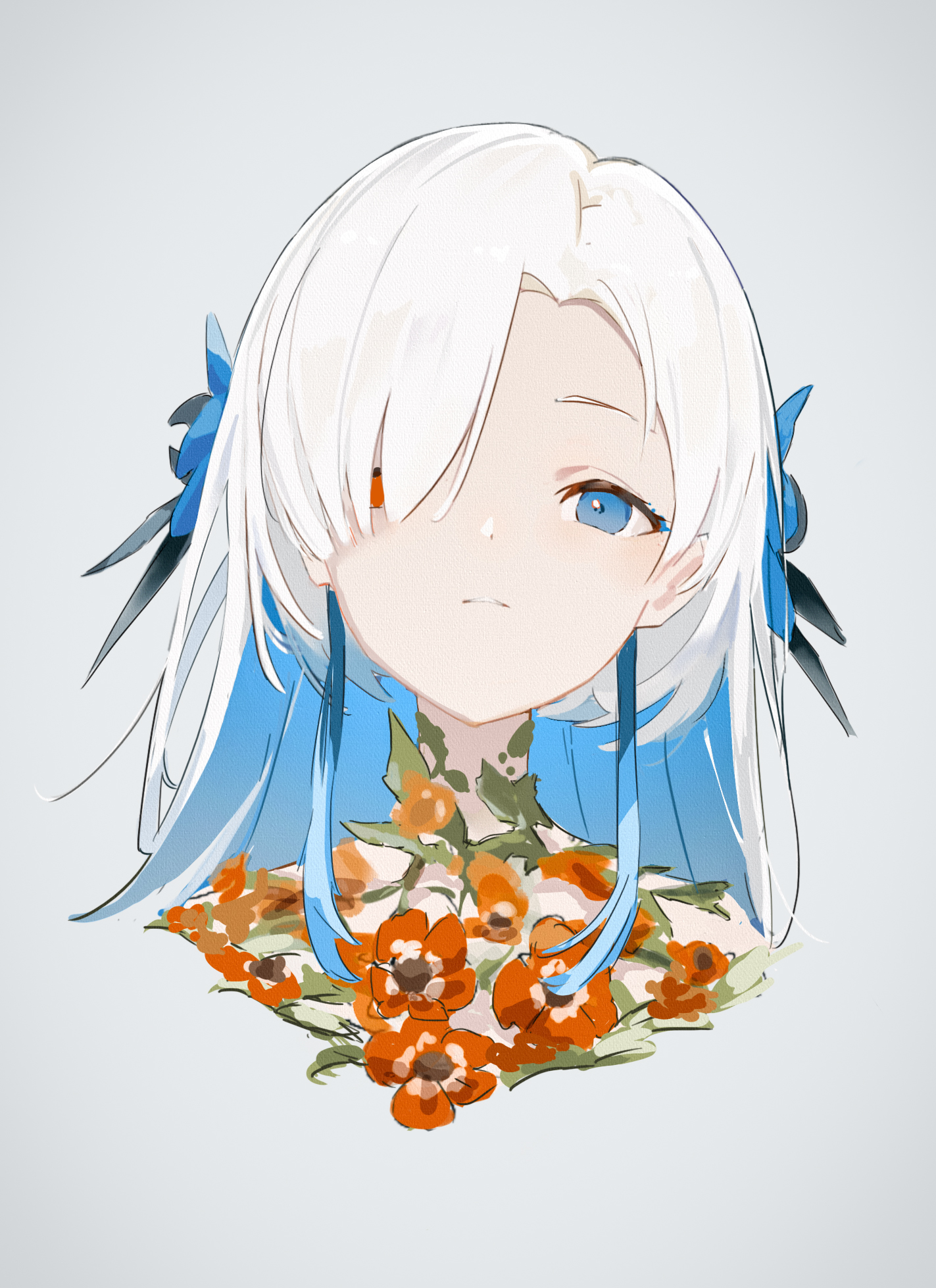 Safebooru - 1girl anemone (flower) blue eyes blue flower blue hair colored inner hair commentary ...