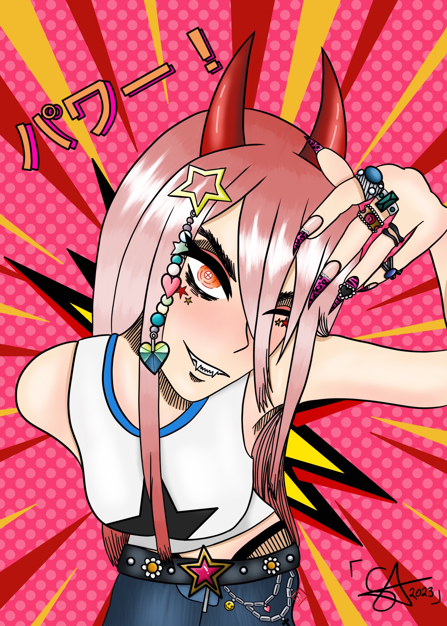 Safebooru - 1girl belt blood devil (chainsaw man) chainsaw man claws colorful cross-shaped ...