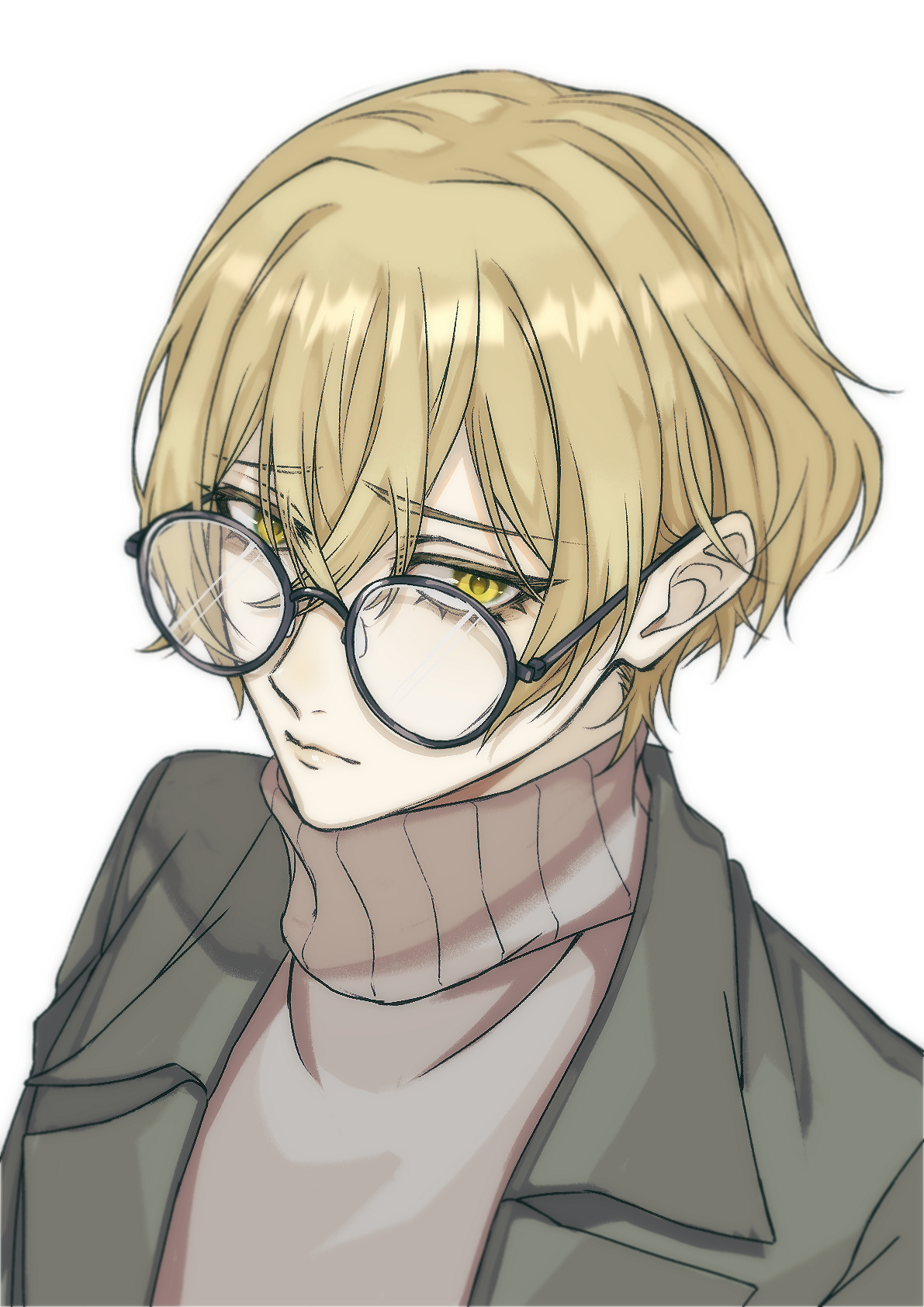 Safebooru - 1boy blonde hair coat double-parted bangs glasses green ...