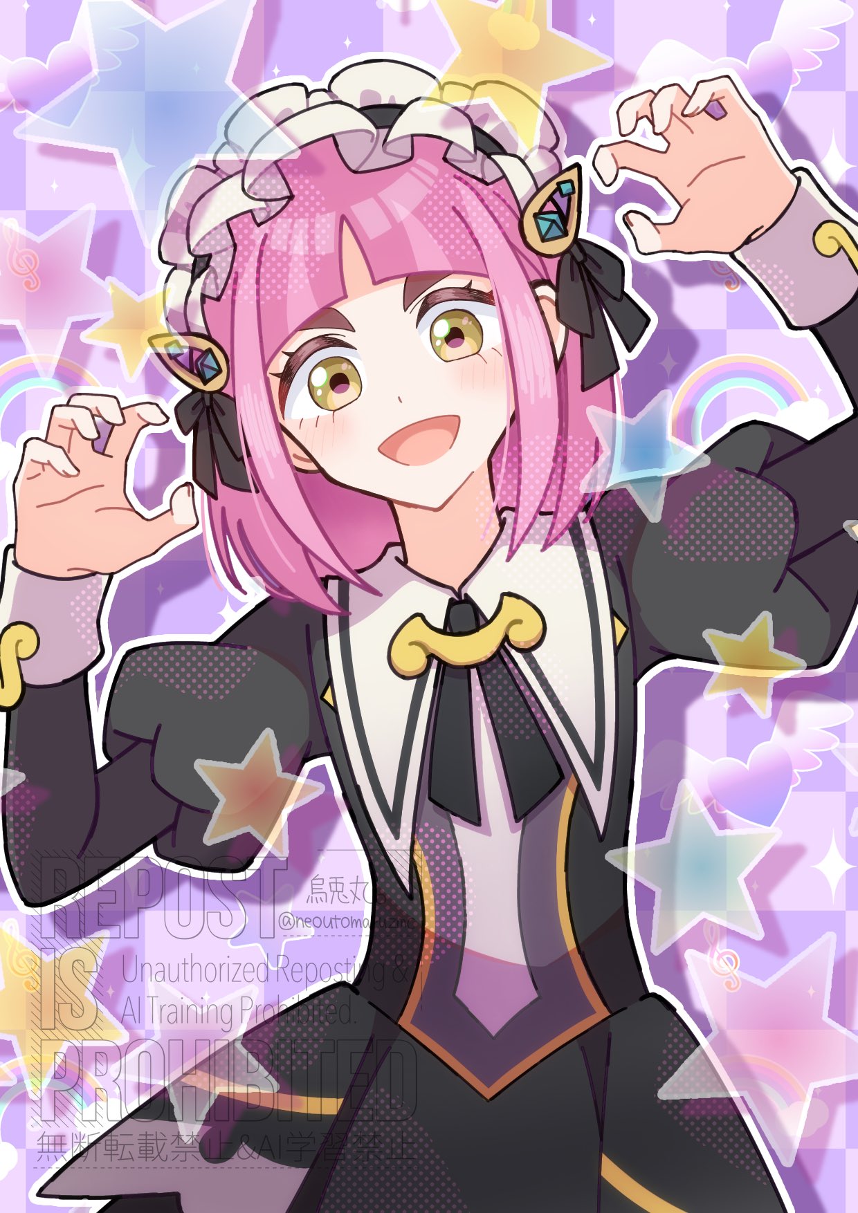 Safebooru - 1girl :d arched bangs black dress blush brown eyes claw ...