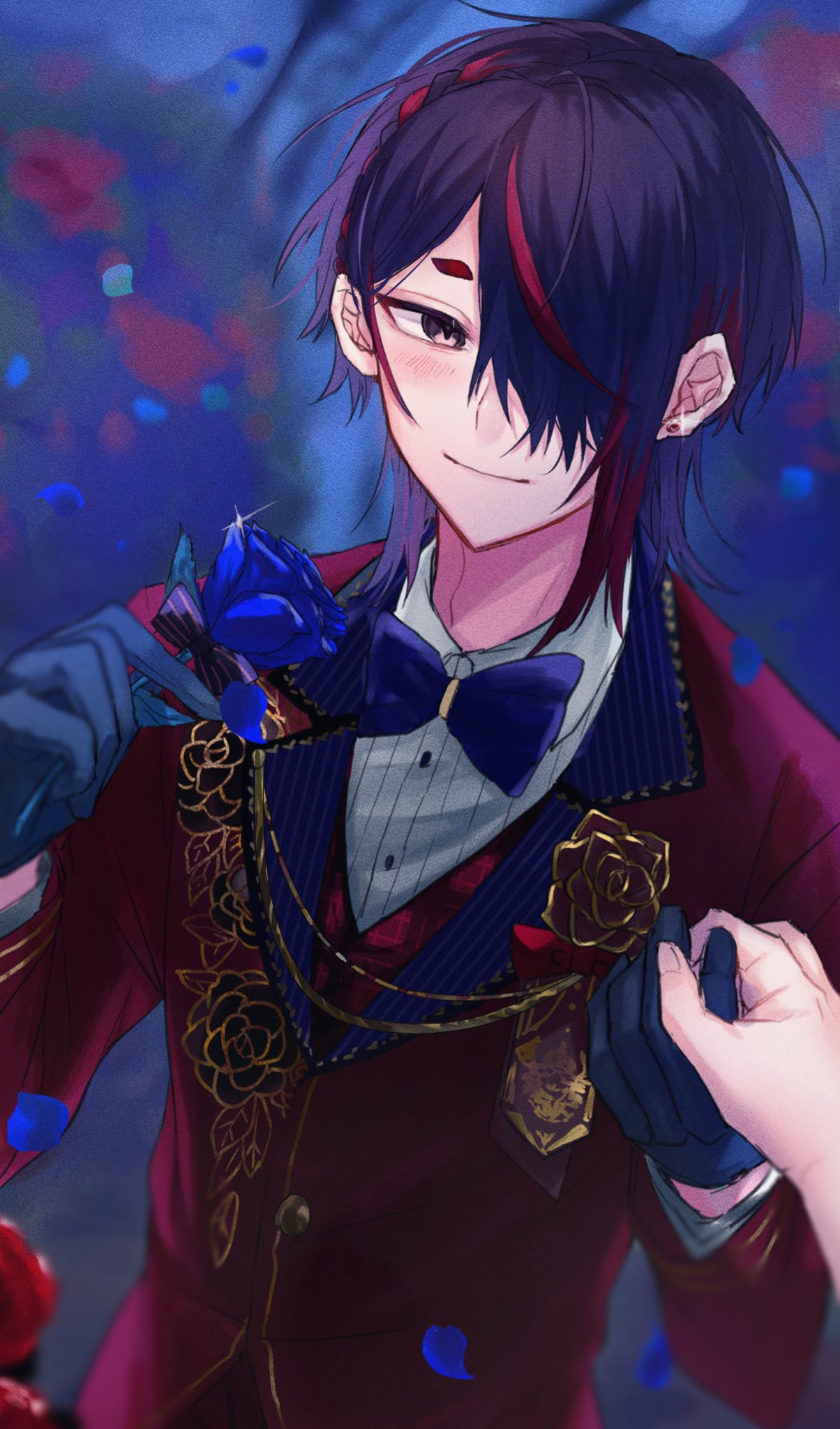 Safebooru - 1boy 1other akuma shitsuji to kuroi neko black hair blue ...