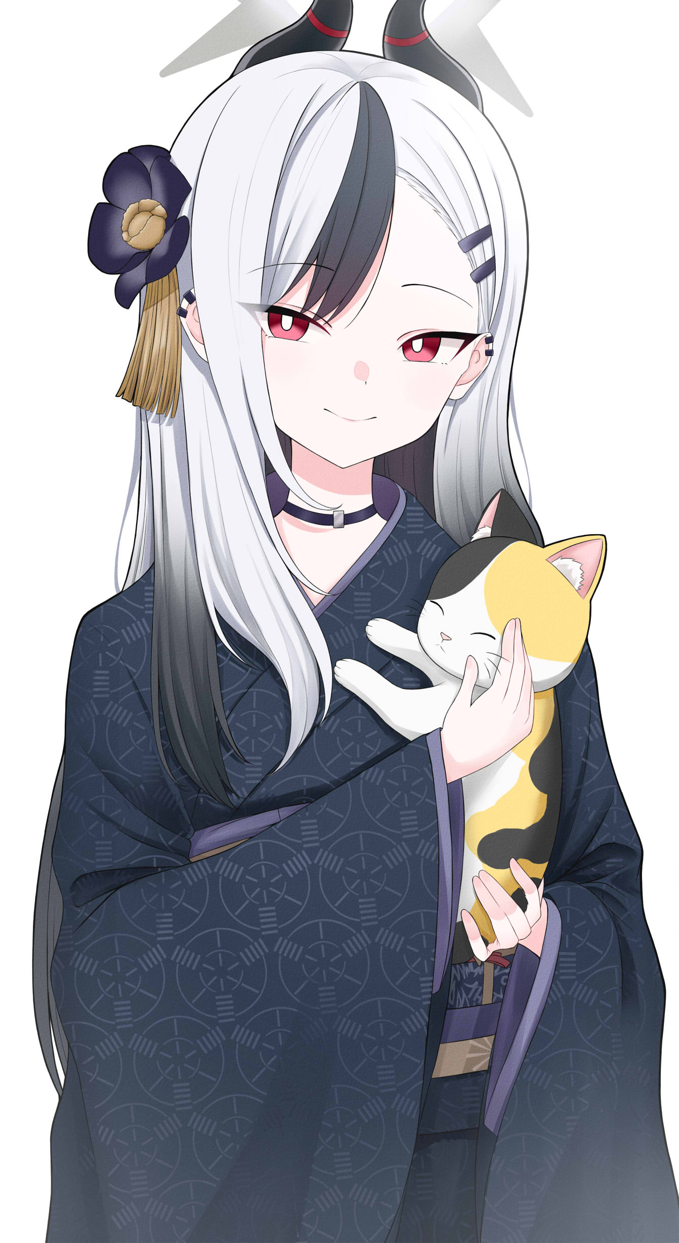 Safebooru - 1girl absurdres animal asymmetrical bangs black choker black flower black hair black ...