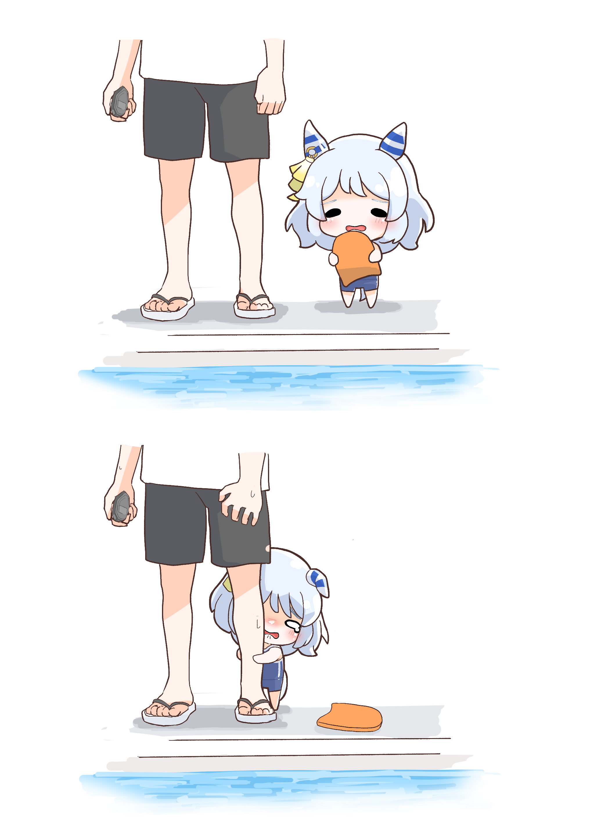 Safebooru - 1boy 1girl absurdres animal ears blue hair blush chibi ...