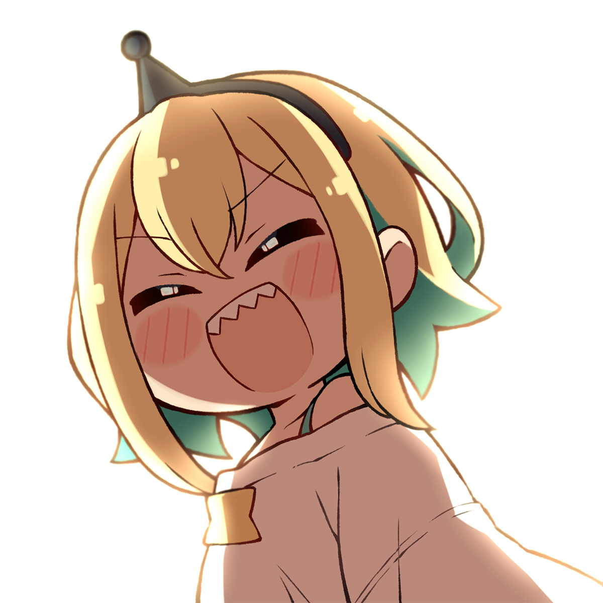 Safebooru - 1girl :d = = amano pikamee backlighting black hairband blonde hair blush blush ...