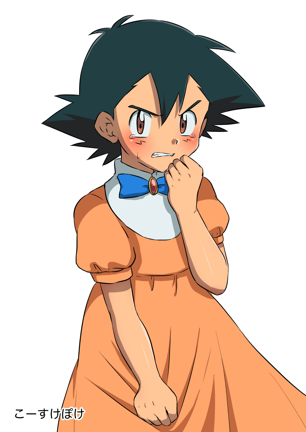 Safebooru - 1boy ash ketchum ashley (pokemon) black hair blue bow blue ...