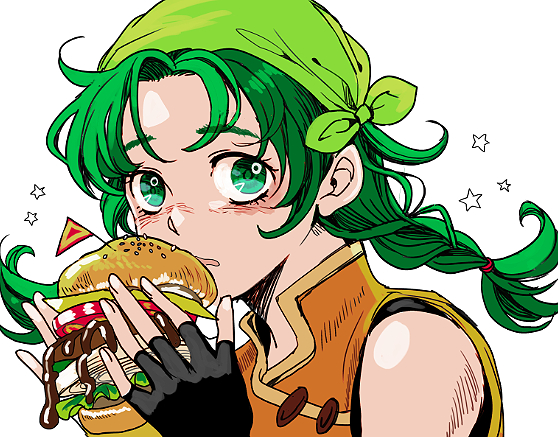 Safebooru - 1girl bandana bare shoulders braid burger eating fingerless ...