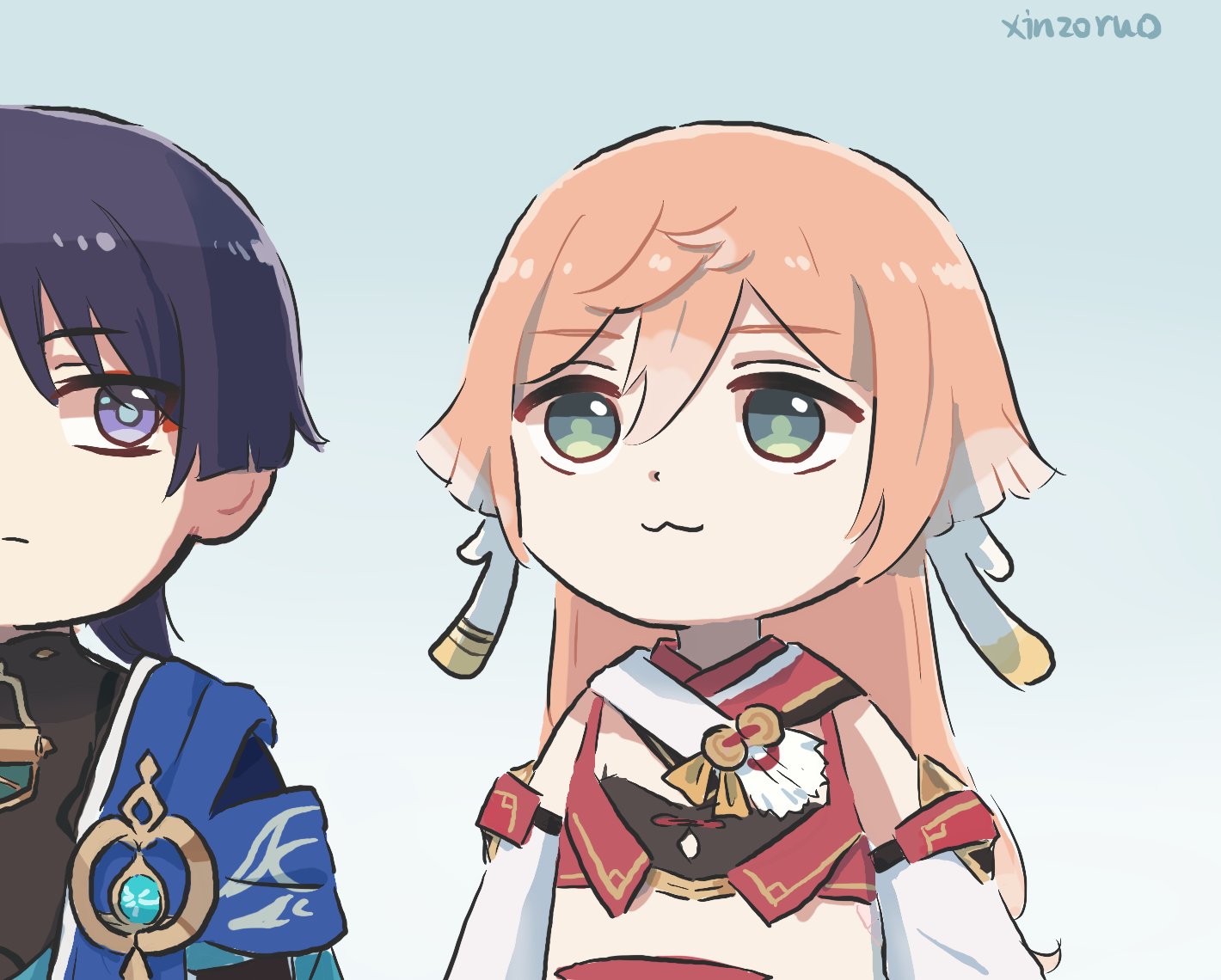 Safebooru - :3 artist name detached sleeves dragon horns genshin impact glance green eyes grey ...