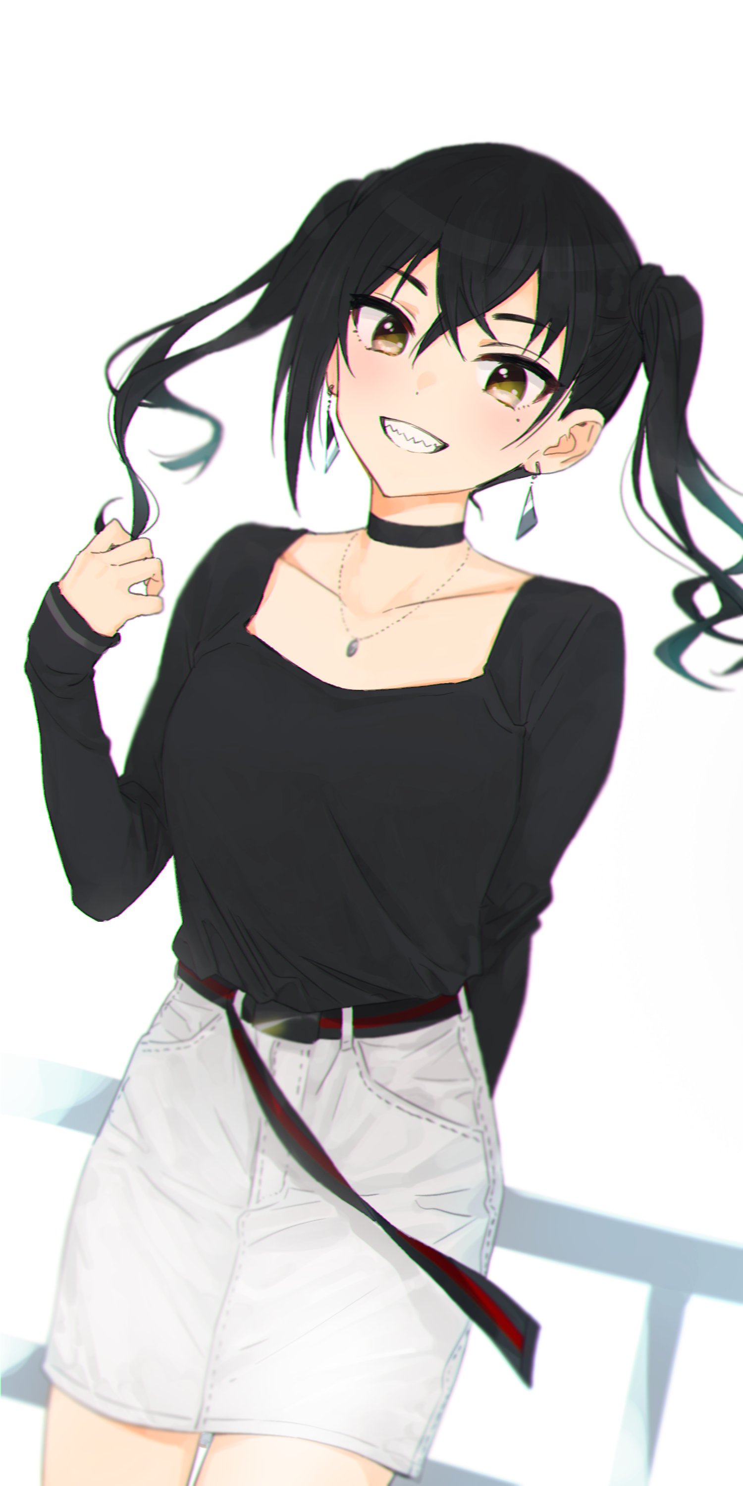 Safebooru - 1girl absurdres belt black belt black choker black hair black shirt blurry blurry ...