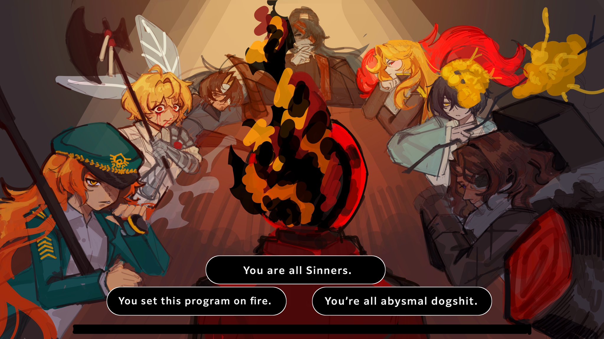 Safebooru - 1other 2girls 5boys alternate eye color armor arthropod ...