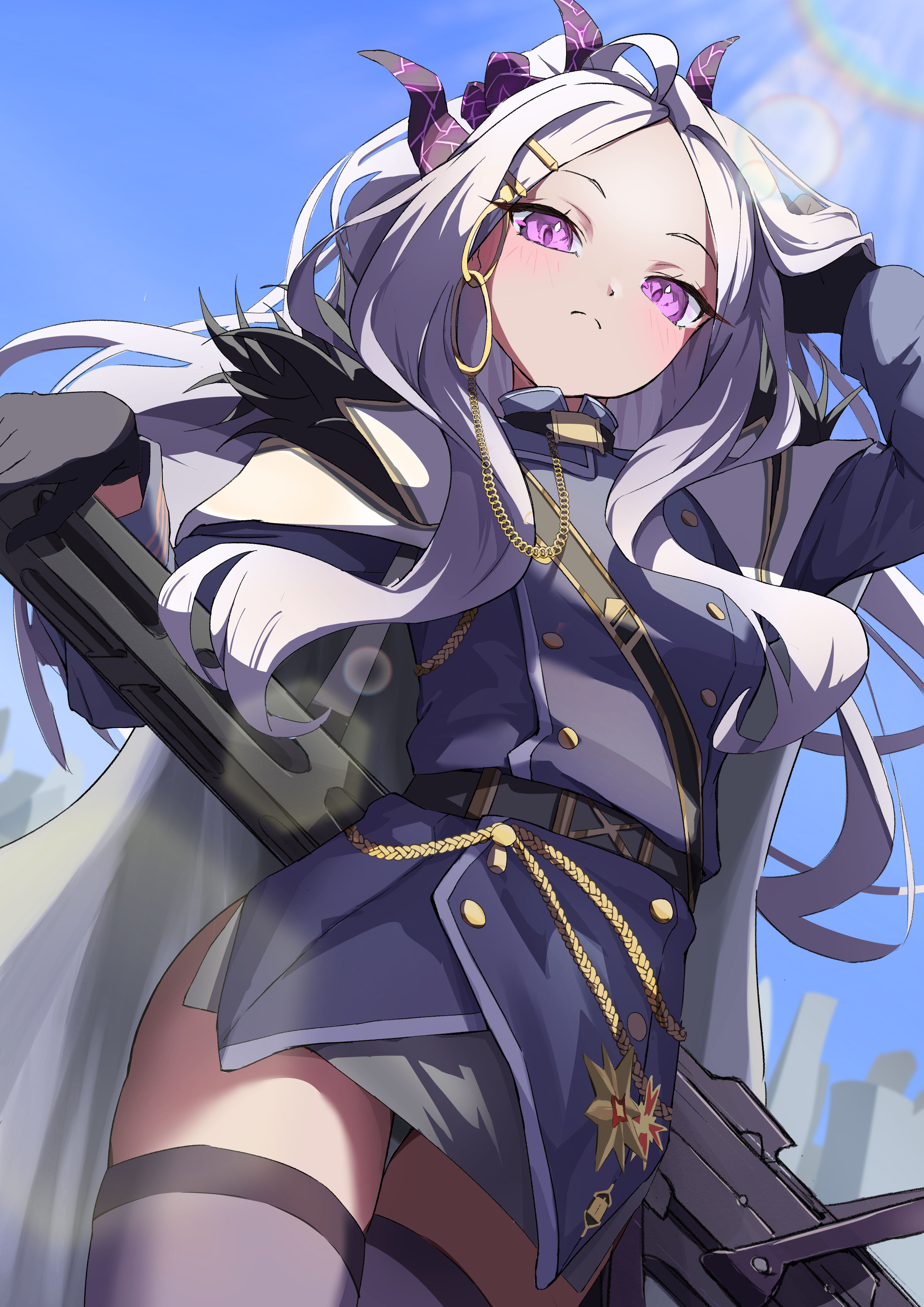 Safebooru - 1girl absurdres adjusting hair ahoge ass belt black coat black skirt black ...