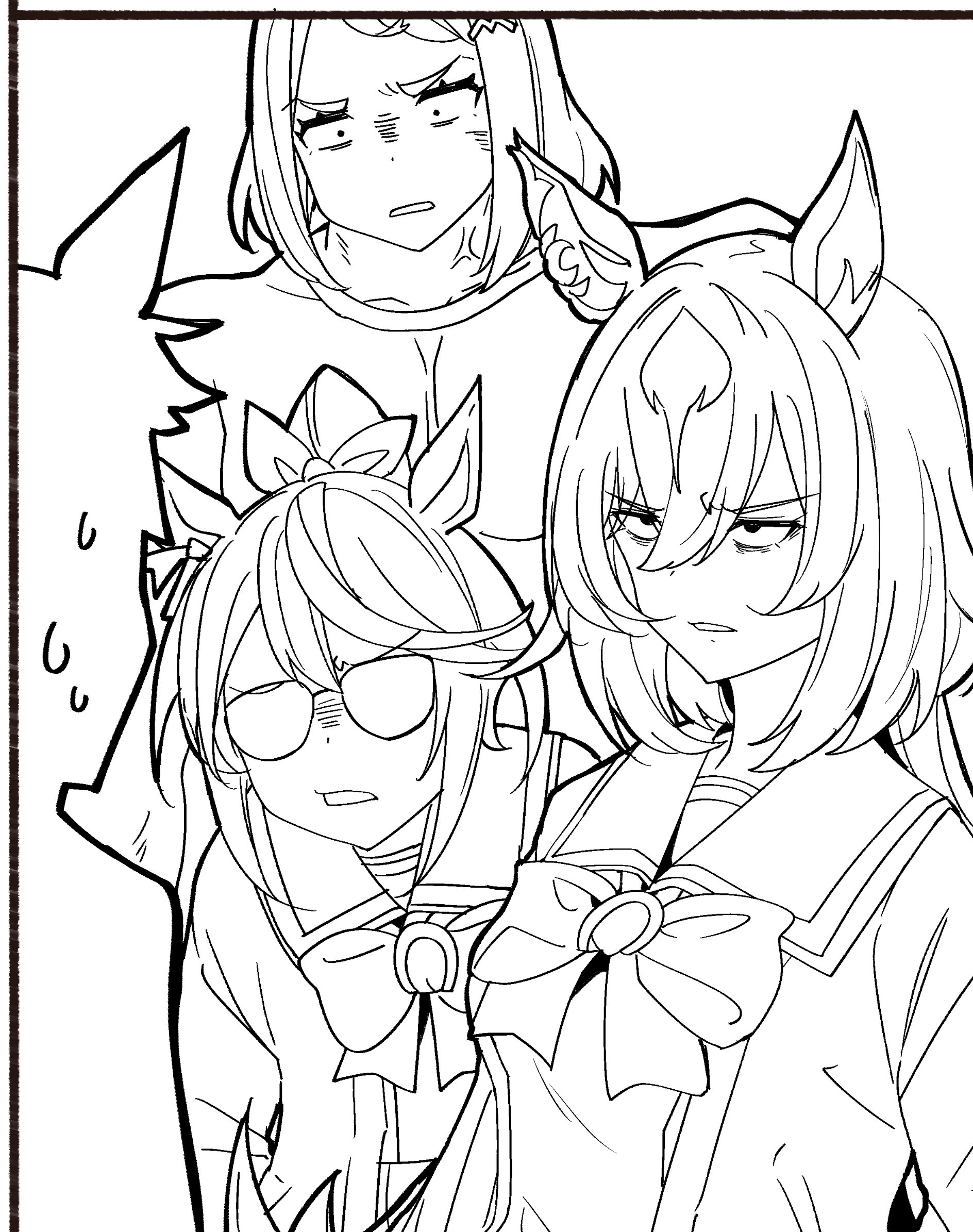 Safebooru - 3girls anger vein angry animal ears aviator sunglasses border bow bowtie commentary ...