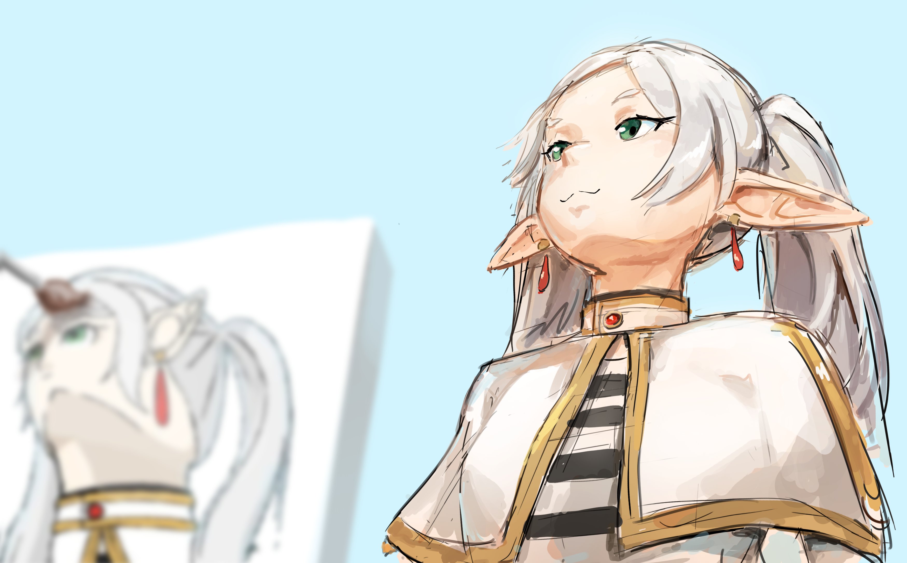 Safebooru - 1girl :3 absurdres blue sky blurry blurry foreground ...