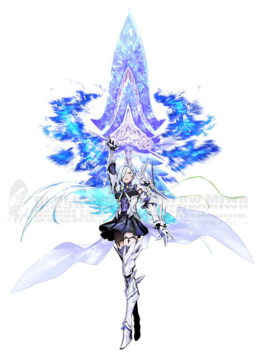 Safebooru - 1girl armor black dress black skirt blue hair breasts ...