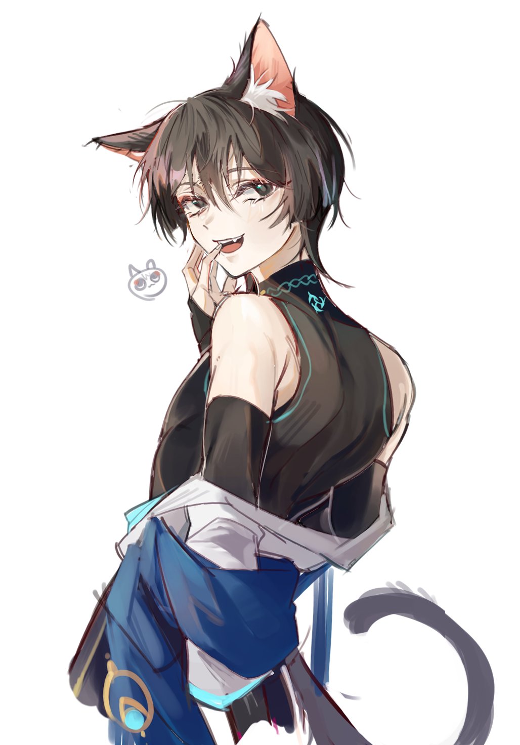 Safebooru - 1boy animal ears black hair black shirt cat boy cat ears ...