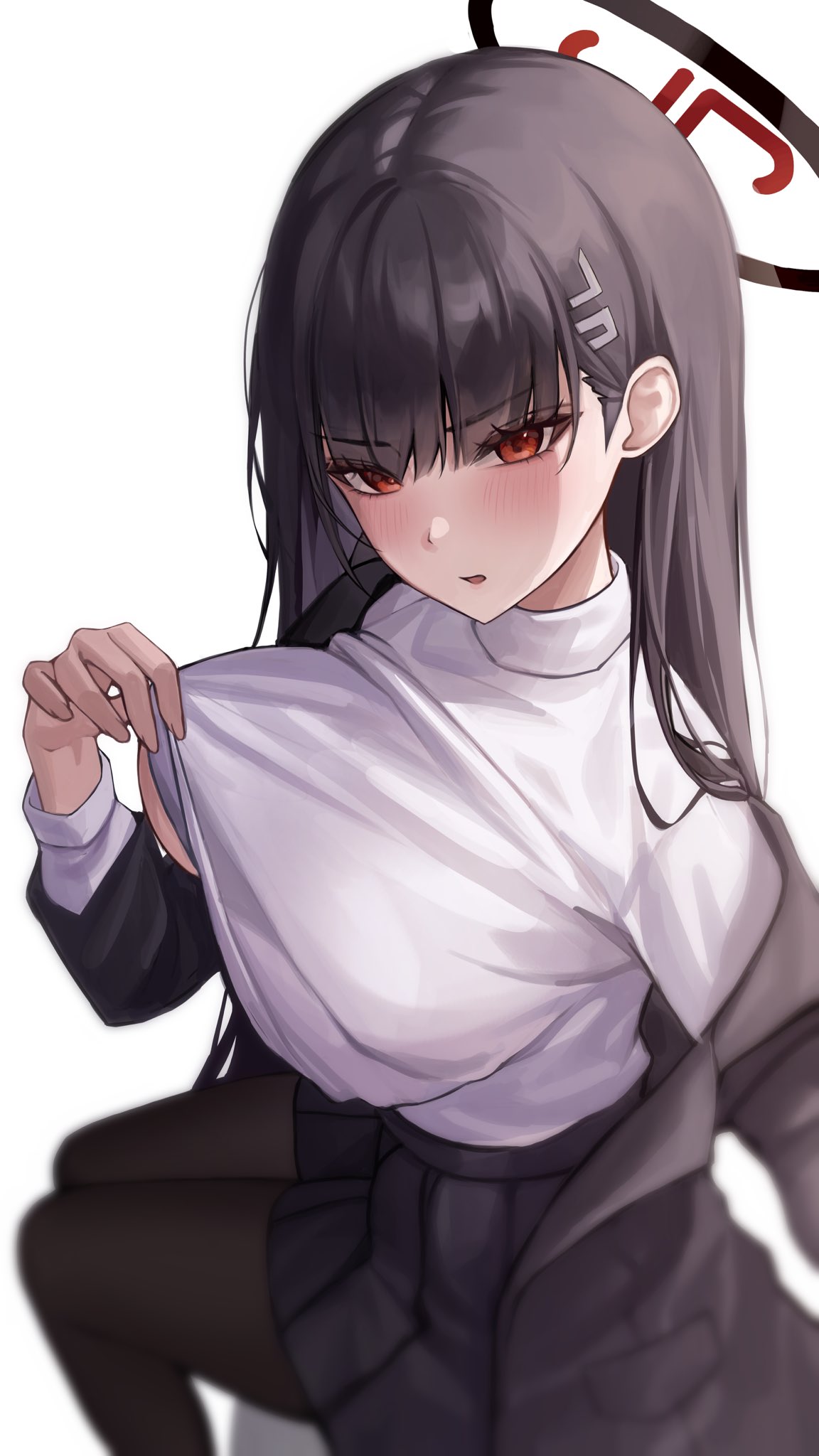 Safebooru - 1girl 1yu x black hair black jacket black pantyhose black skirt blue archive hair ...