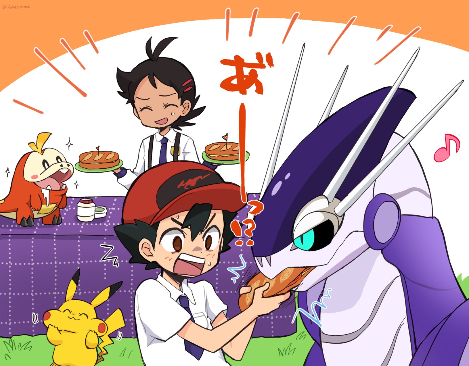 Safebooru - !? 2boys :d alternate costume ash ketchum black hair breast ...