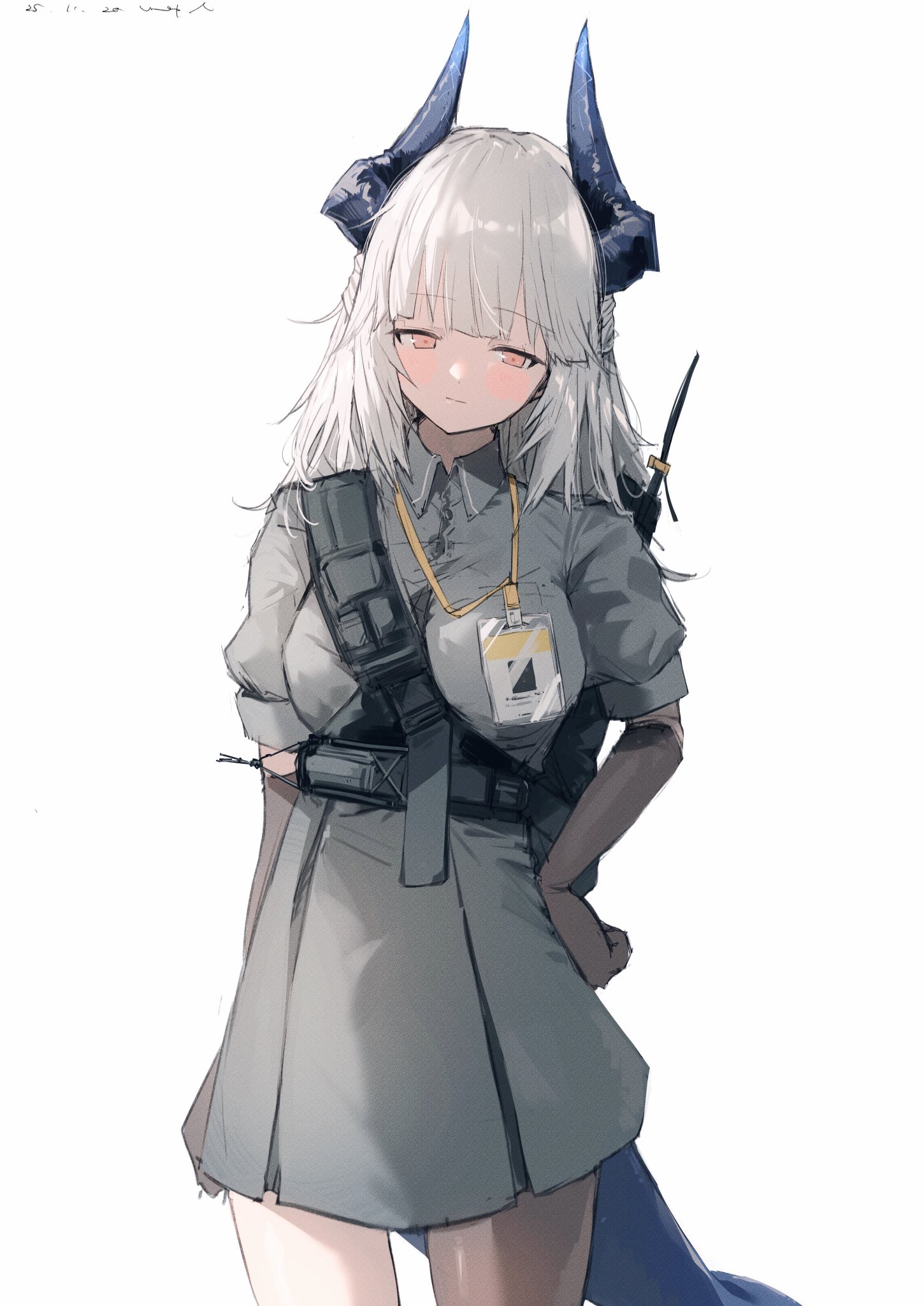 Safebooru - 1girl arknights blue horns blue tail blush breasts brown ...