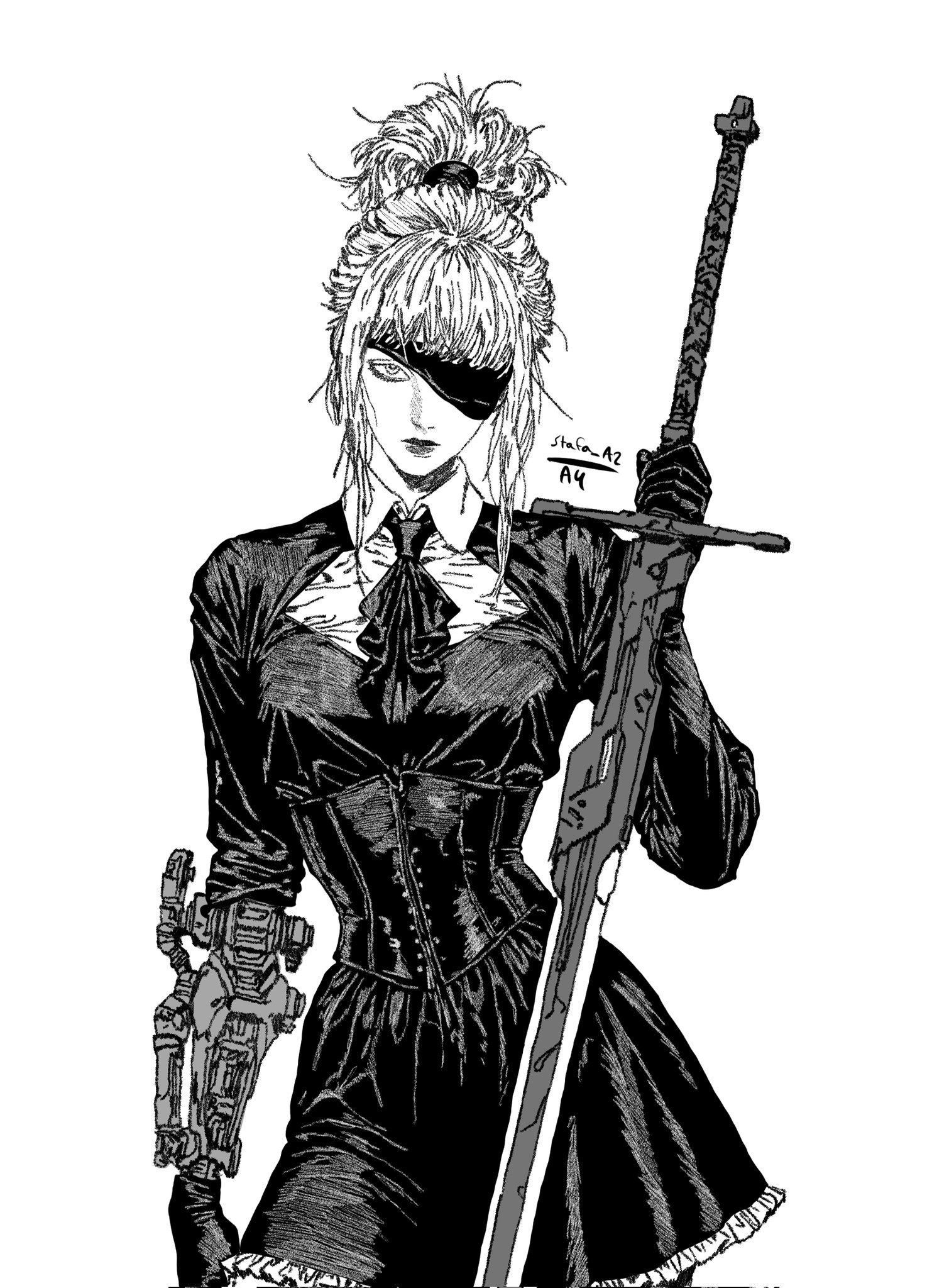 Safebooru - 1girl a4 (yorha) android ascot black dress character name ...