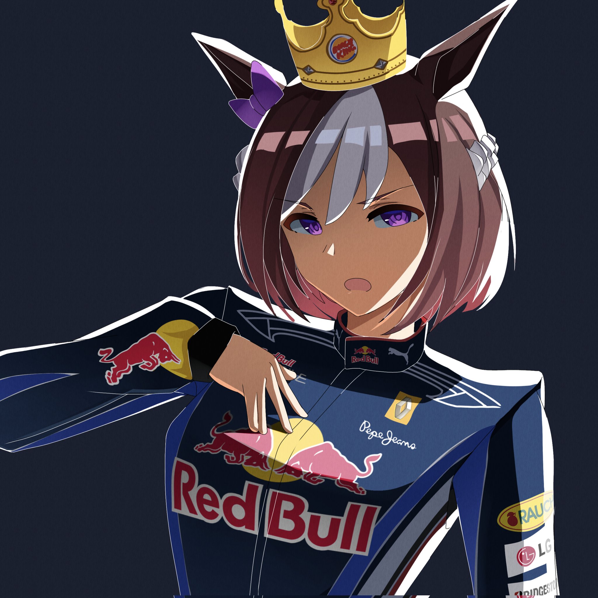 Safebooru - 1girl animal ears black racing suit bow braid brown hair ...
