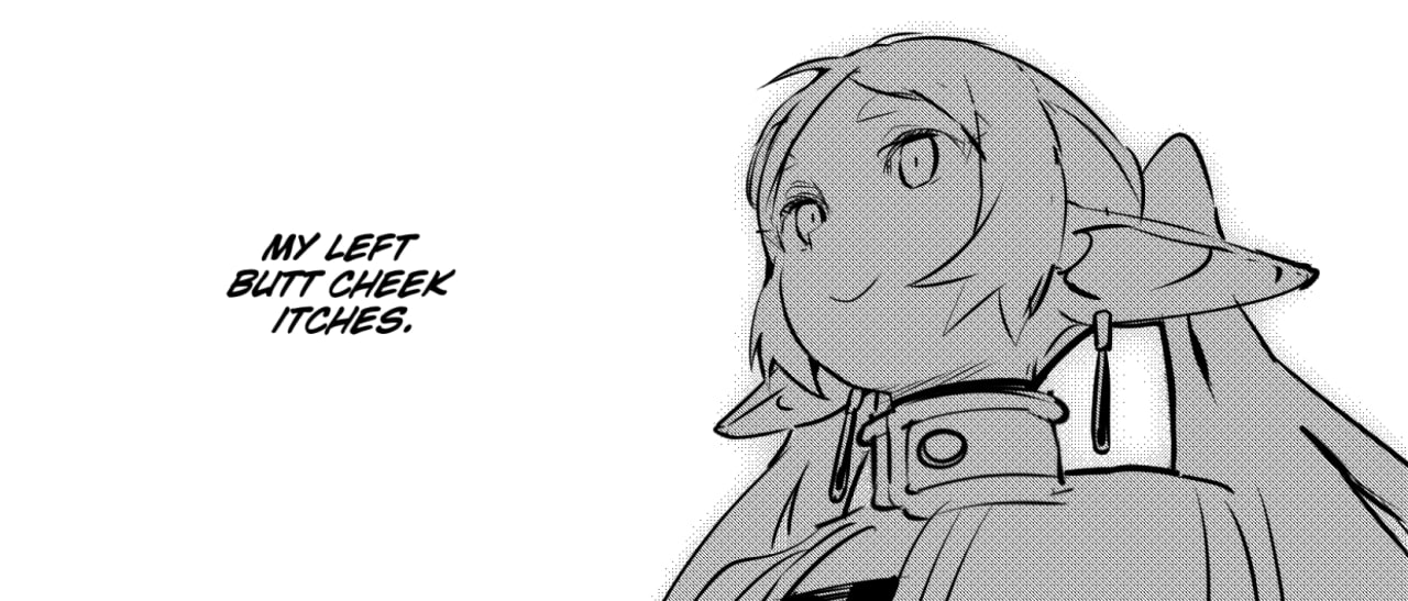 Safebooru - 1girl 7bun junbun capelet earrings elf english text frieren ...