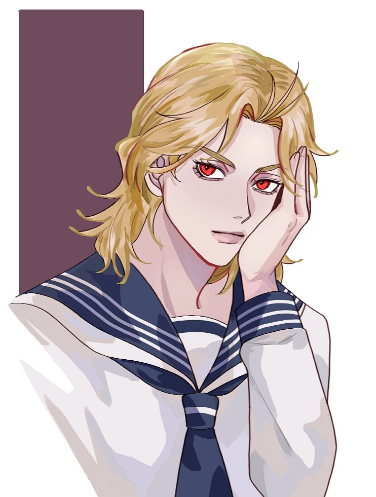 Safebooru - 1boy blonde hair dio brando expressionless hand on own cheek hand on own face jojo ...