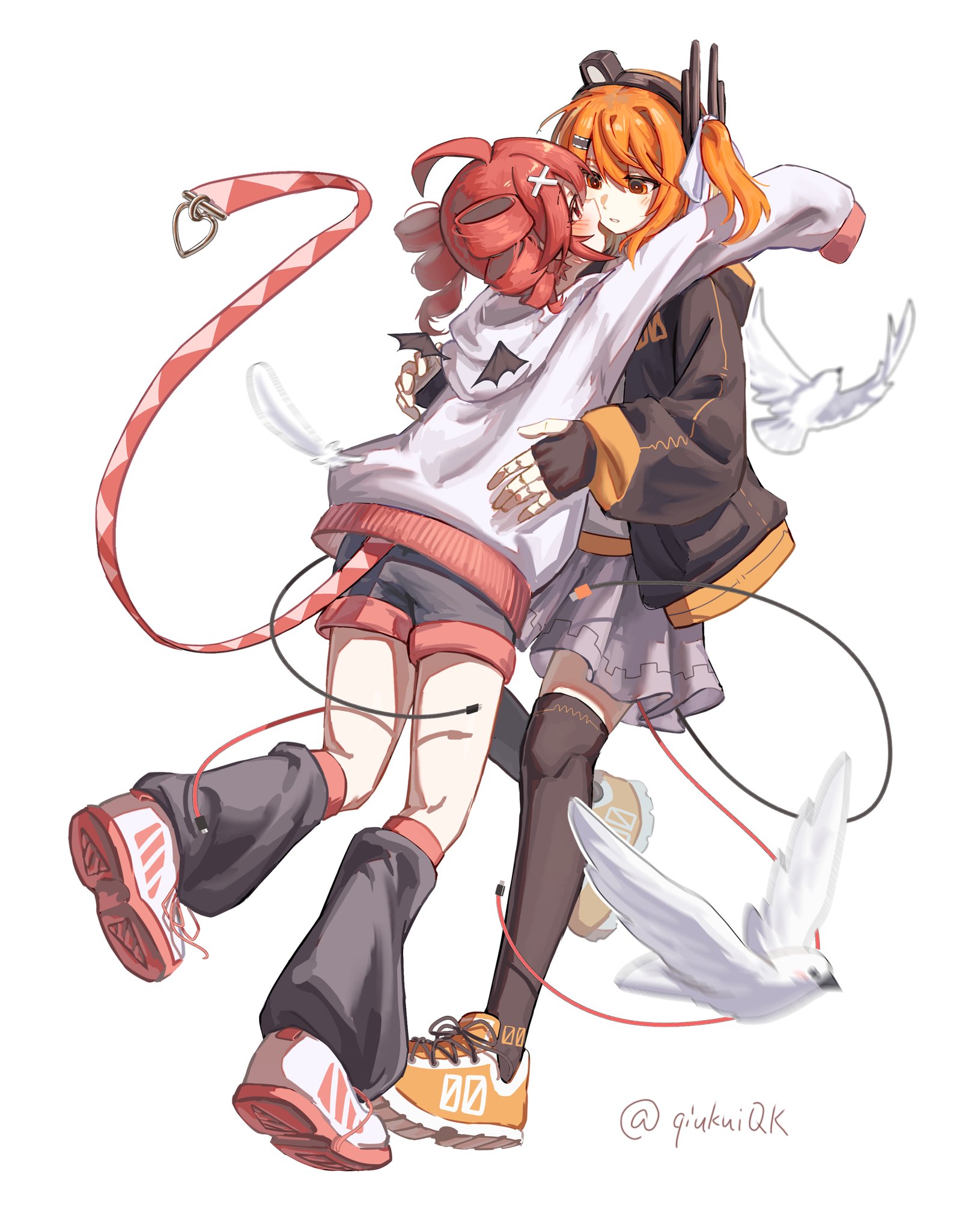 Safebooru - 2girls a.i. voice adachi rei ahoge alternate costume bird black gloves black jacket ...