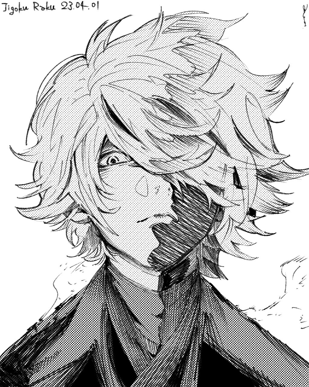 Safebooru - 1boy gabimaru greyscale highres jigokuraku looking at ...