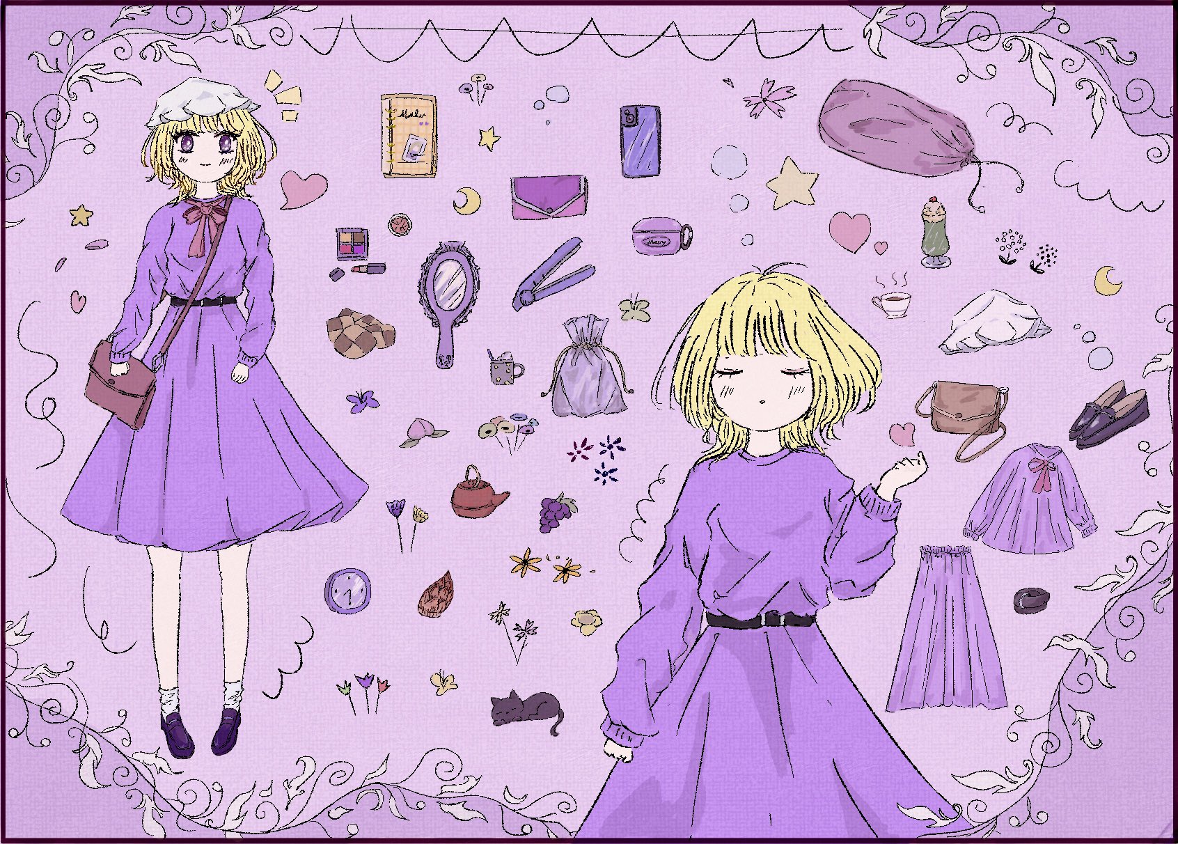 Safebooru - 1girl :o bag bamboo shoot belt black belt black cat black shoes blonde hair blush ...