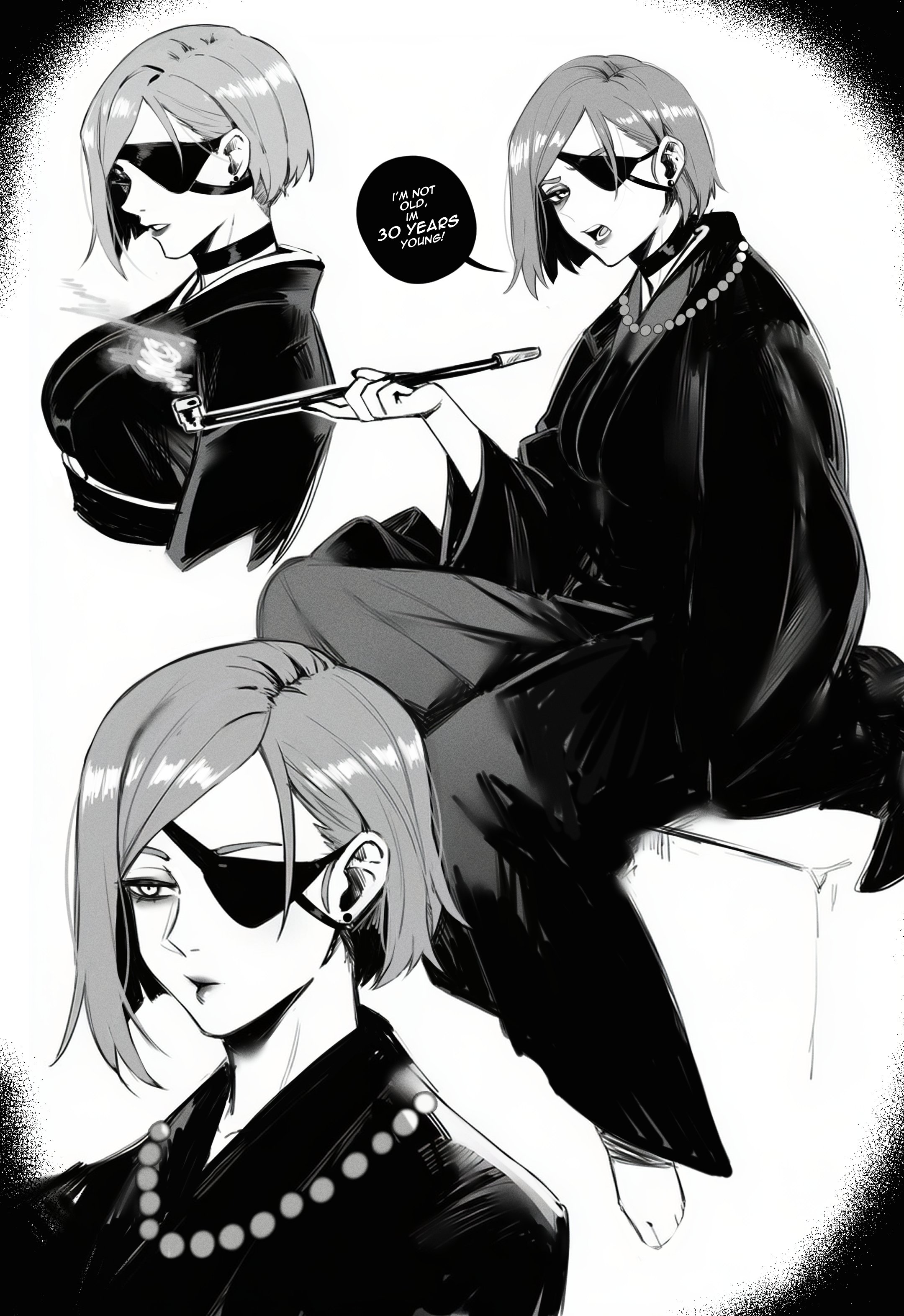 Safebooru - 1girl absurdres eyepatch highres holding holding smoking ...