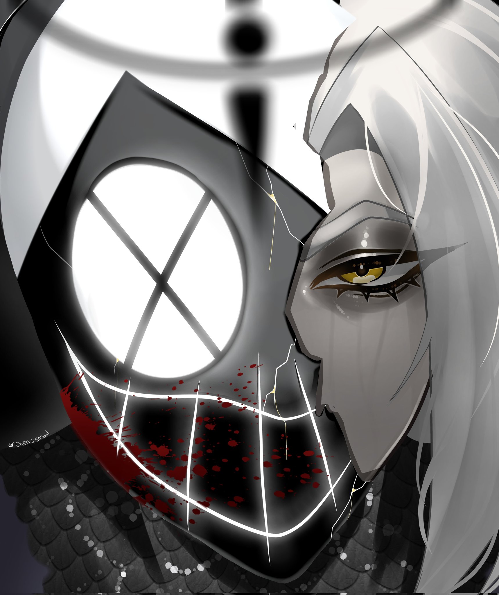 Safebooru - 1girl cherrsymbol commentary cracked kawaii mask cracked ...