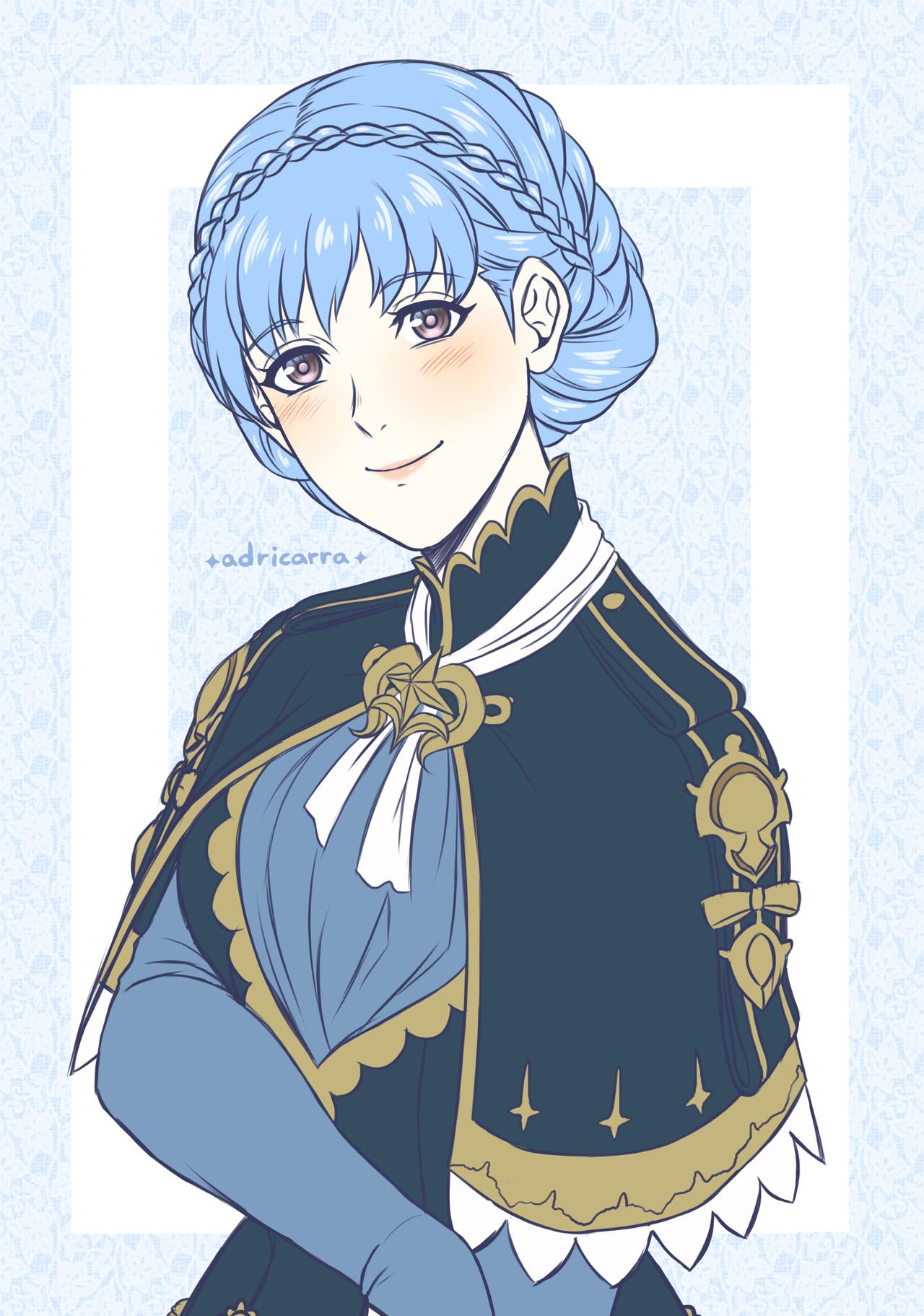 Safebooru - 1girl adricarra artist name blue capelet blue dress blush ...