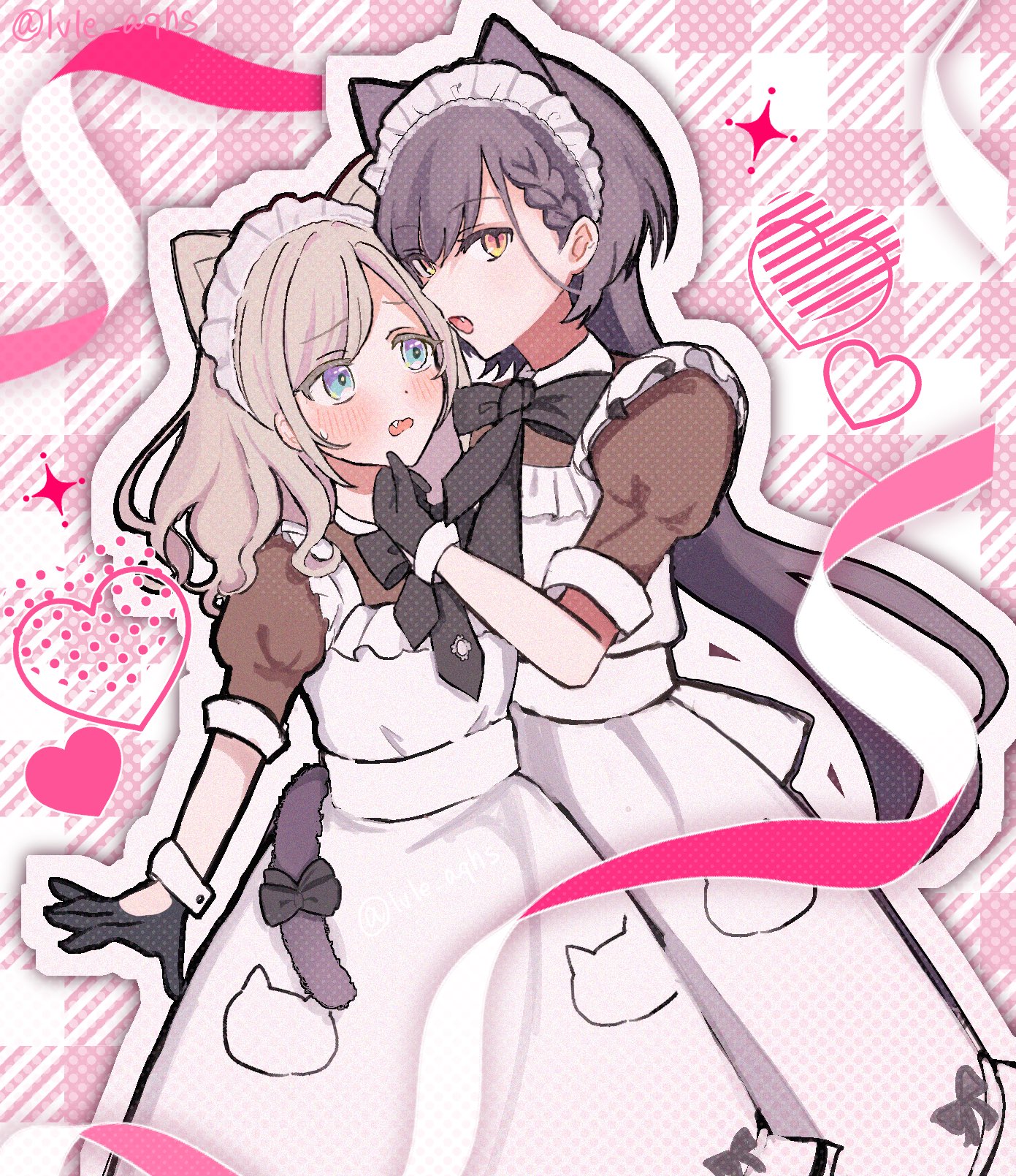 Safebooru - 2girls animal ears apron black gloves blue eyes bourei ...