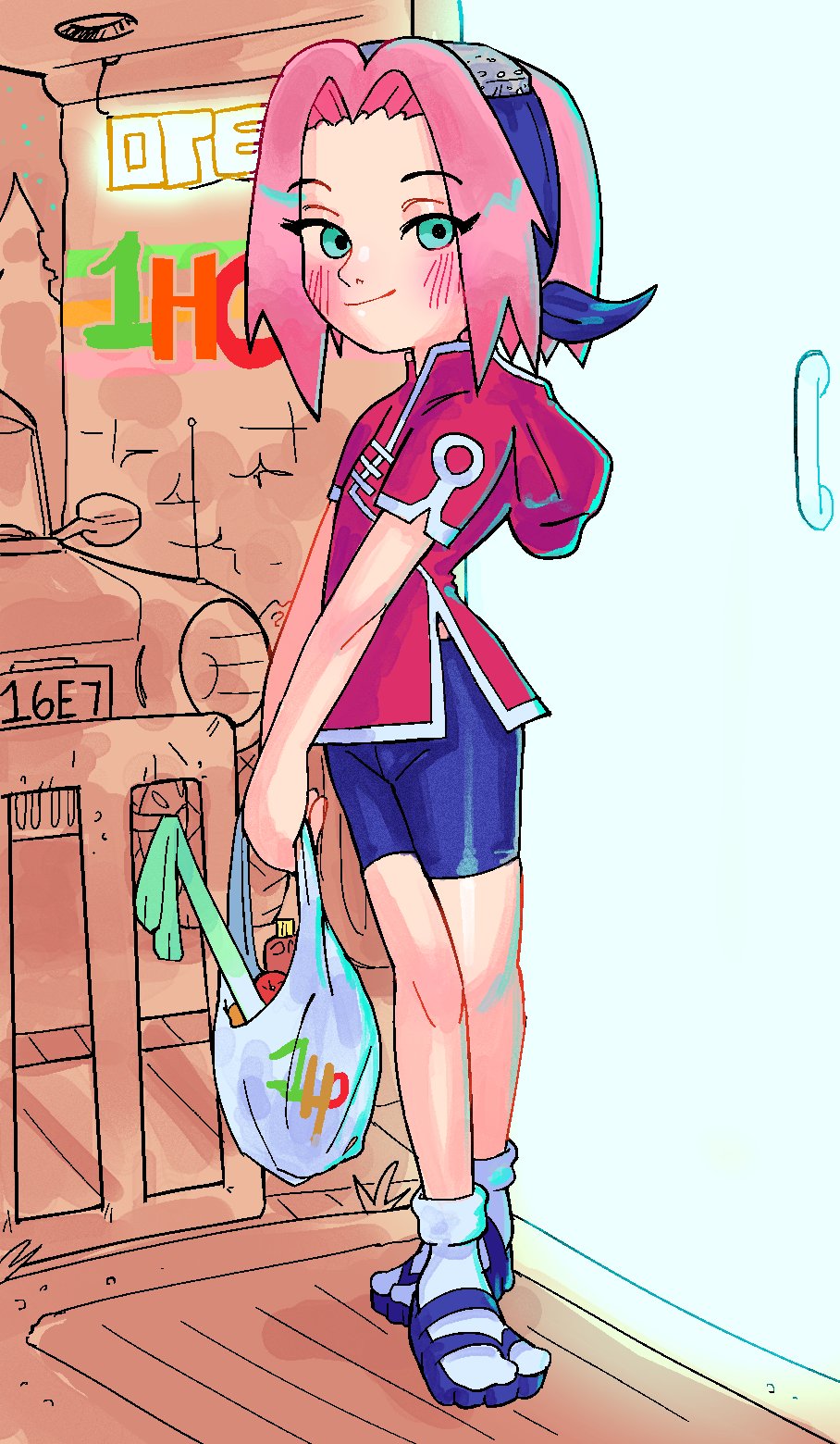 Safebooru - 1girl 1her0 ankle socks bag bike shorts blush car commentary crossed legs english ...