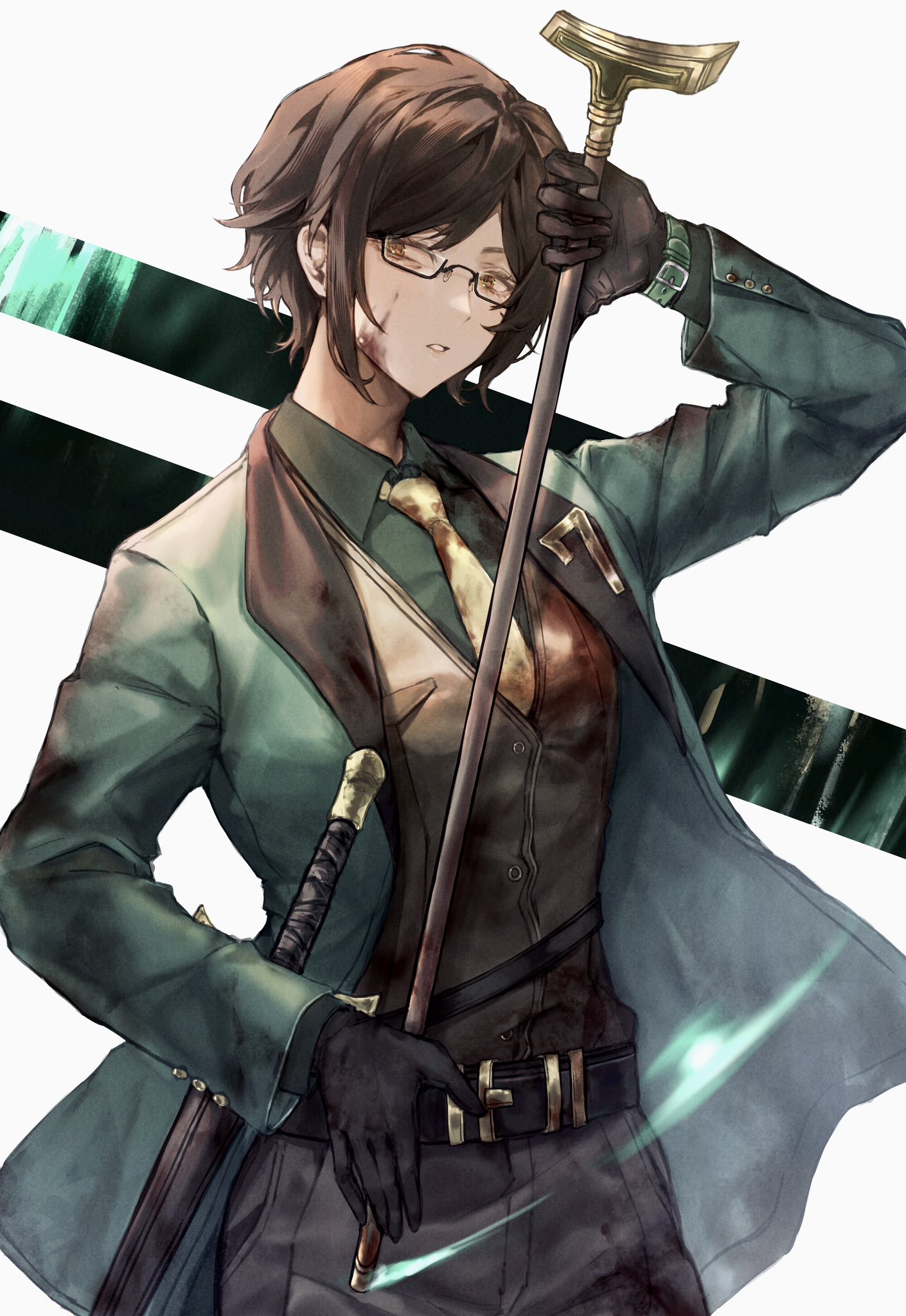 Safebooru - 1girl black gloves blood blood on clothes brown hair ...