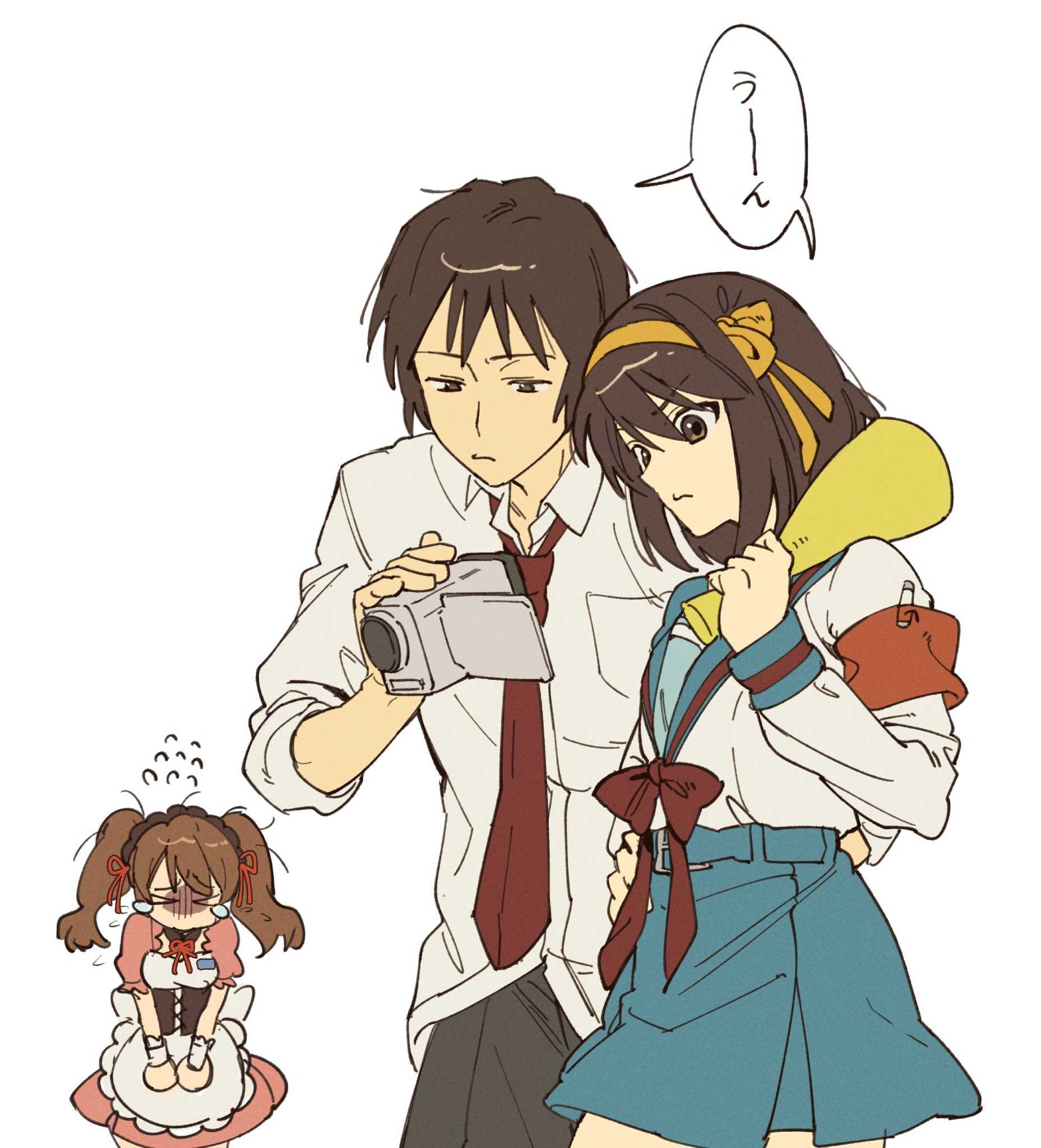 Safebooru - 1boy 2girls asahina mikuru blue skirt highres kita high ...