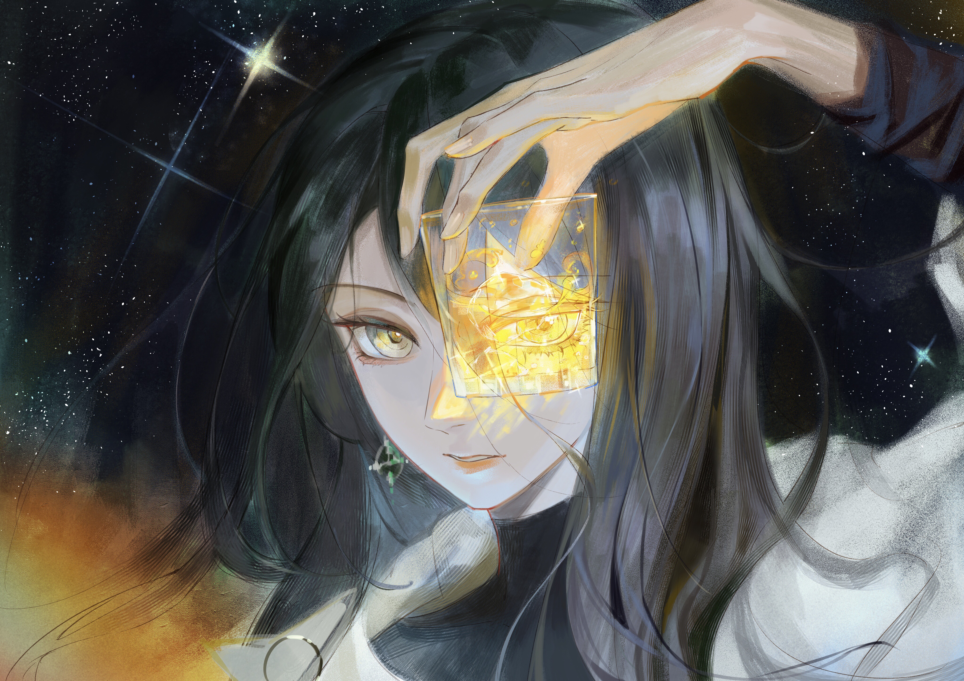 Safebooru - 1girl absurdres arm up black hair black shirt chief (path ...