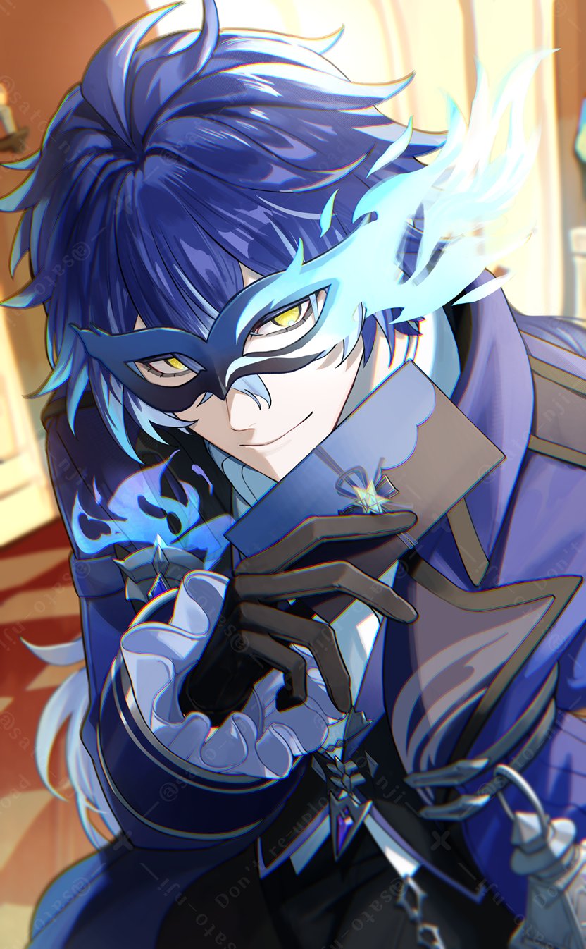 Safebooru - 1boy ascot black gloves blue coat blue hair coat flins ...