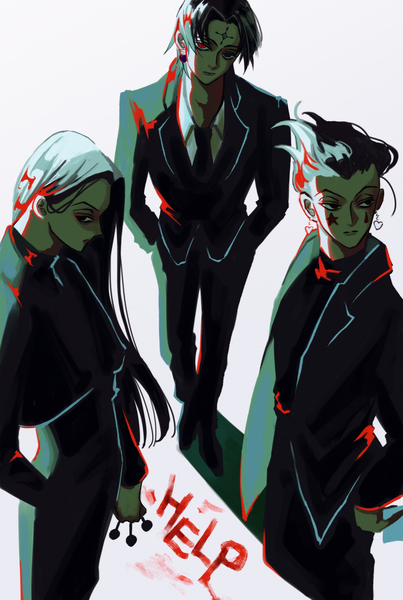 Safebooru - 3boys black hair black suit chrollo lucilfer closed mouth ...