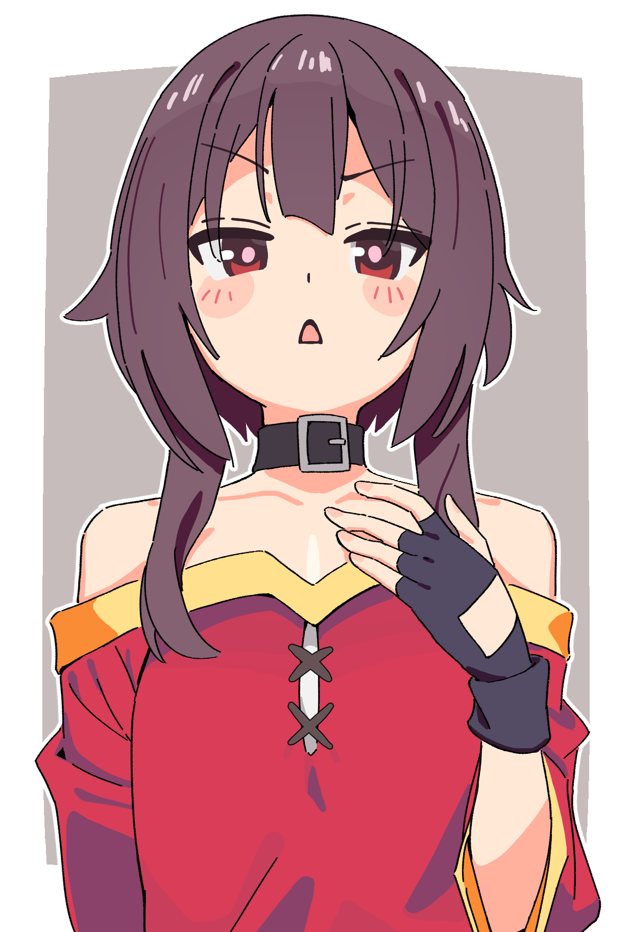 Safebooru - 1girl black gloves blush brown hair choker commentary ...
