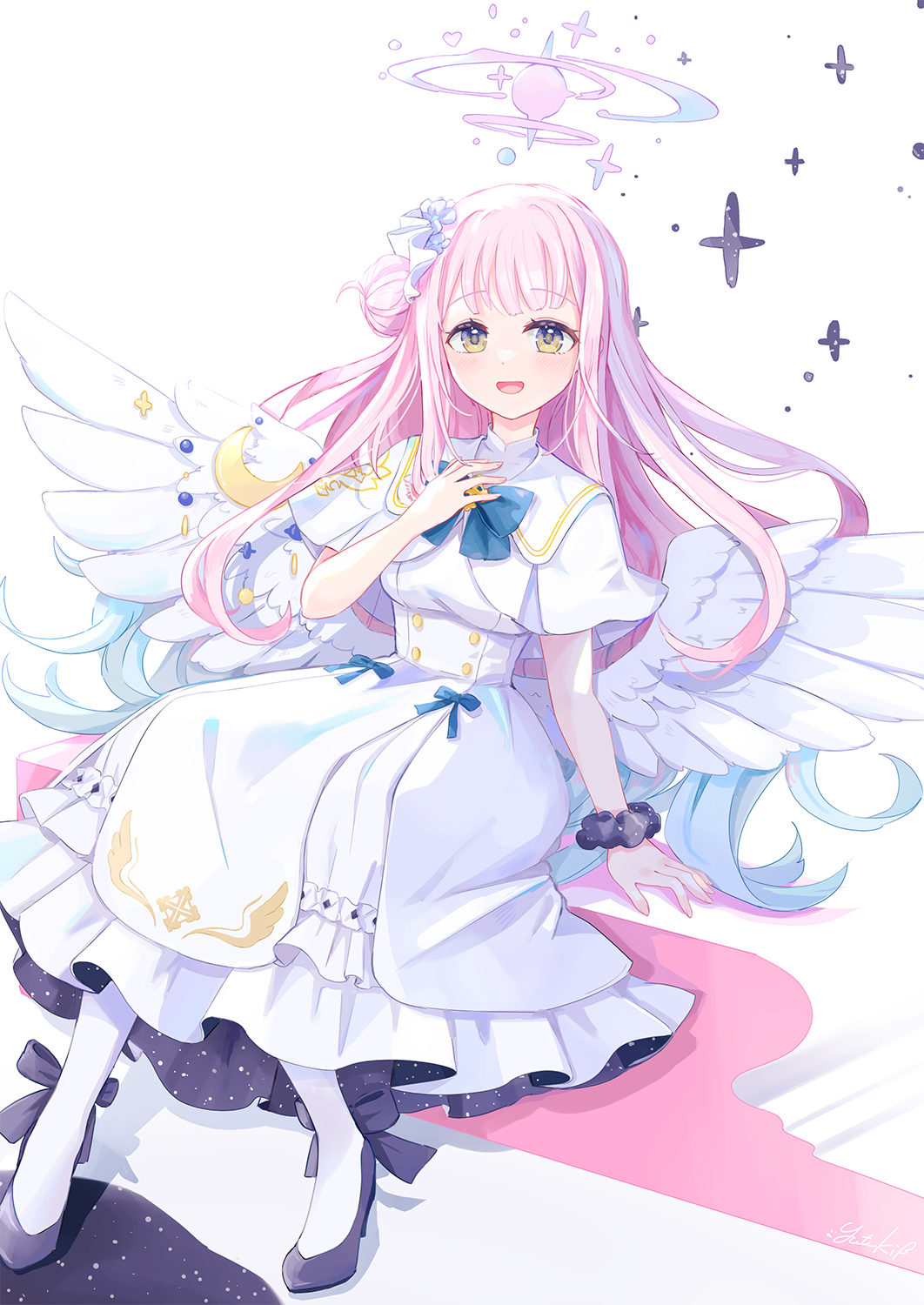 Safebooru - 1girl :d angel wings black footwear blue archive blunt bangs commentary request ...