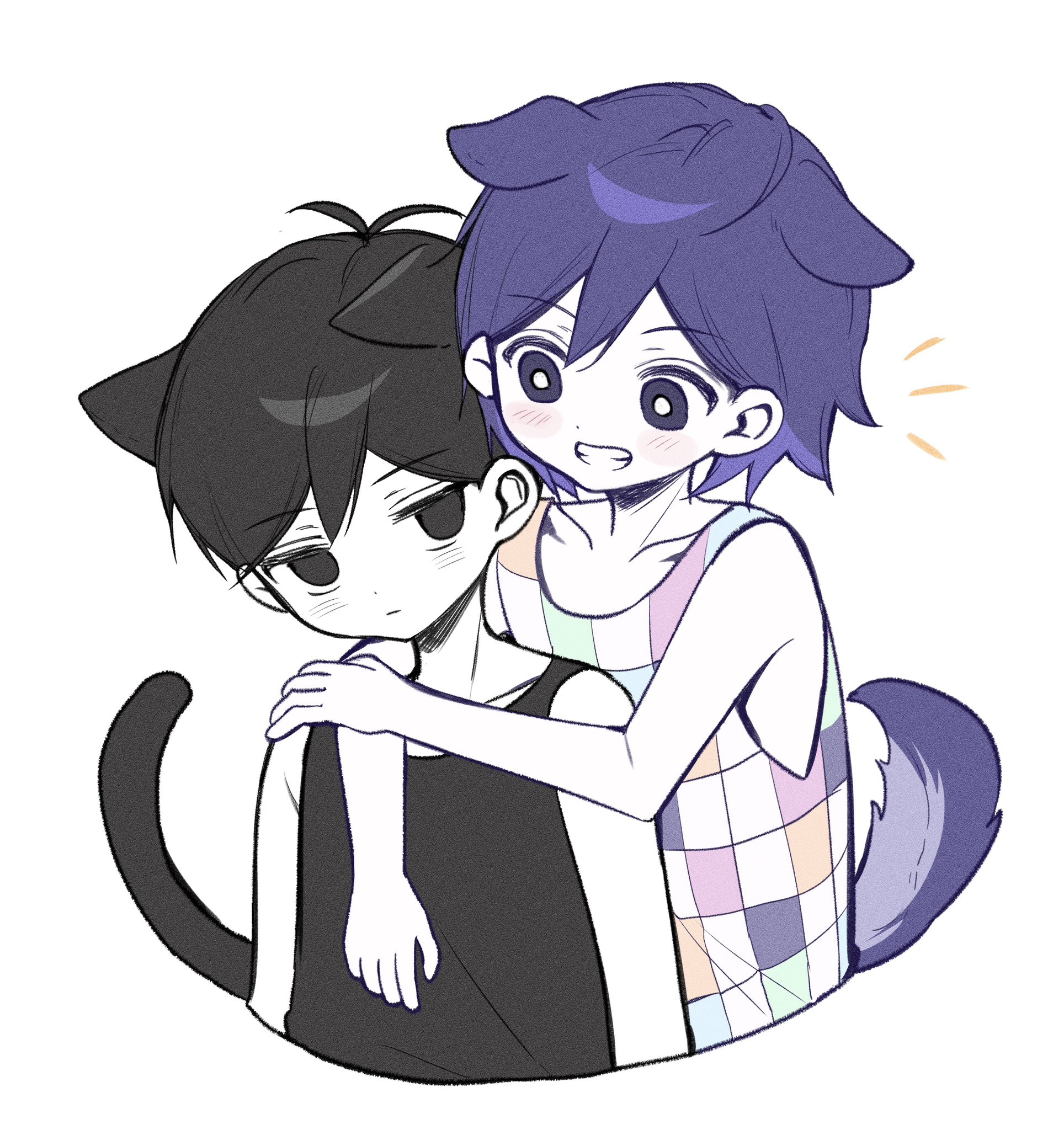 Safebooru - 2boys animal ears antenna hair black eyes black hair black ...