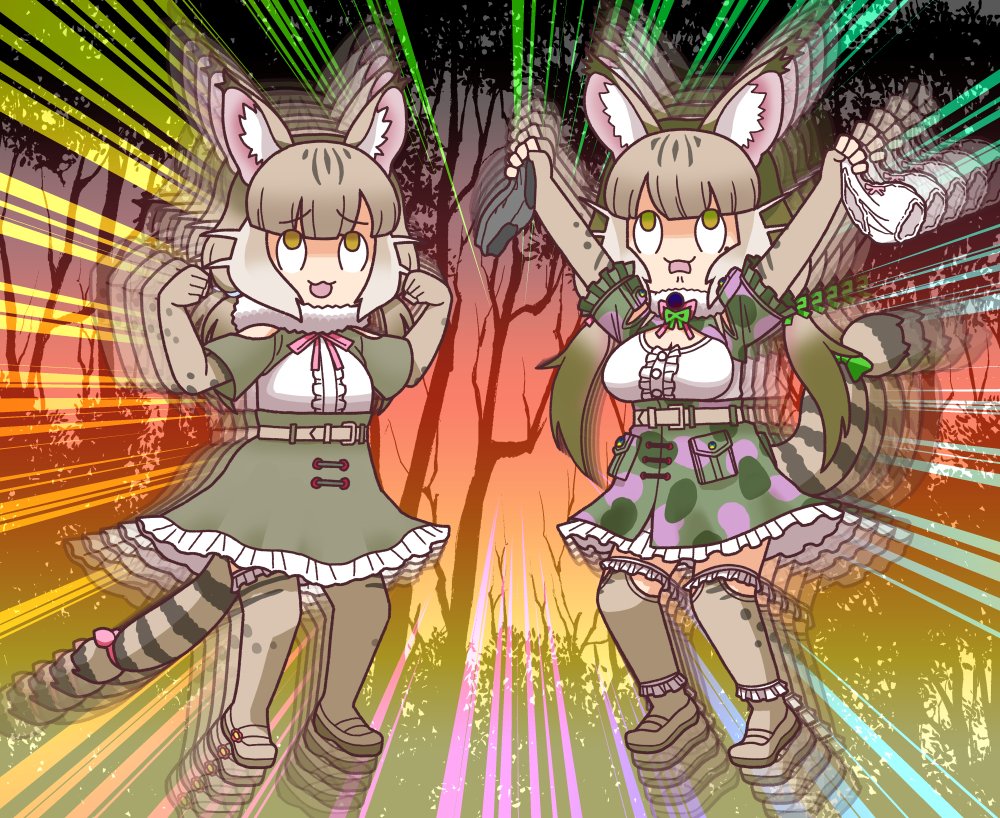 Safebooru - 2girls animal ears belt camouflage cat ears cat girl cat tail extra ears gabyo nuno ...