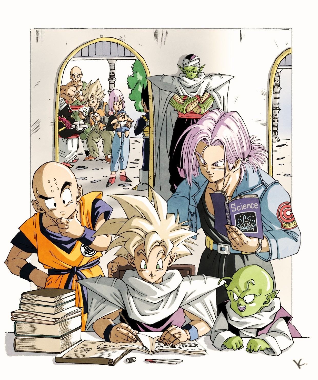 Safebooru - 1girl 6+boys antennae bald black pants black shirt blonde ...