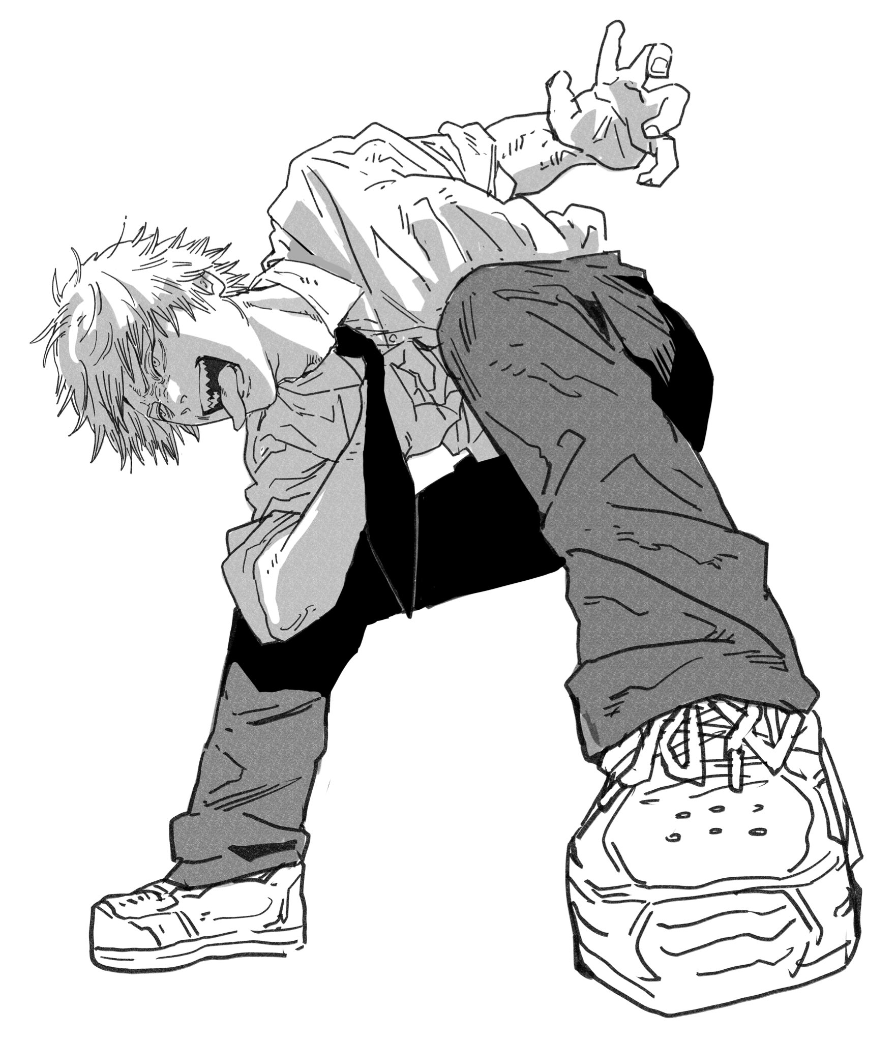 Safebooru - 1boy black necktie black pants chainsaw man clenched hand ...